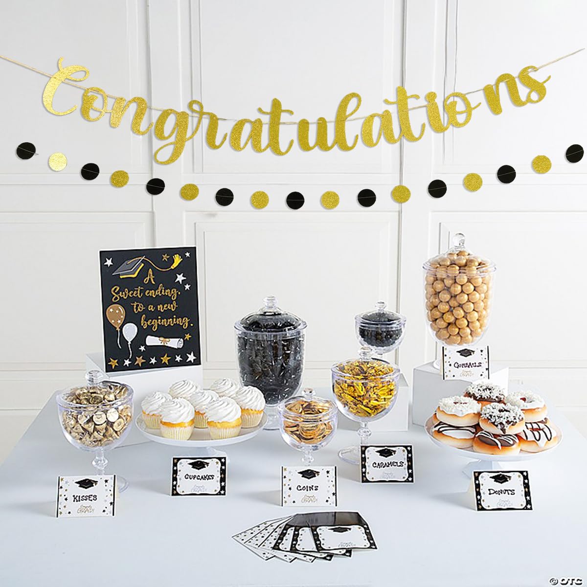 Congratulations Banner Gold Glitter Congrats Banner Pre-Strung Graduation Banner Congrats Sign Graduation Garland for Congratulations Decorations Promotion Decorations Celebration Decorations