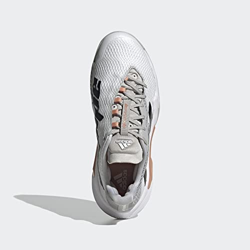 adidas Women's Barricade 12 Tennis Shoe, White/Silver Metallic/Ambient Blush, 7.5