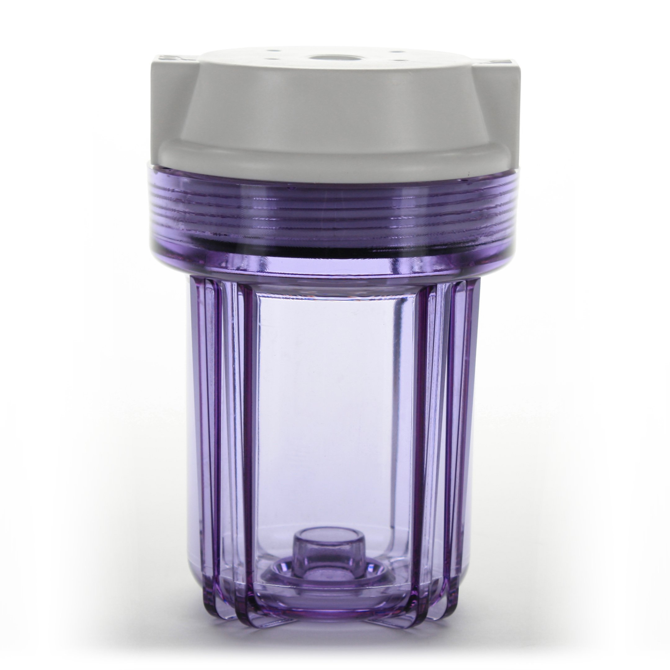 Hydronix HF2-5CLWH12, 5" Clear Housing with White Flat Cap For RO & Filtration Systems, 1/2" Ports