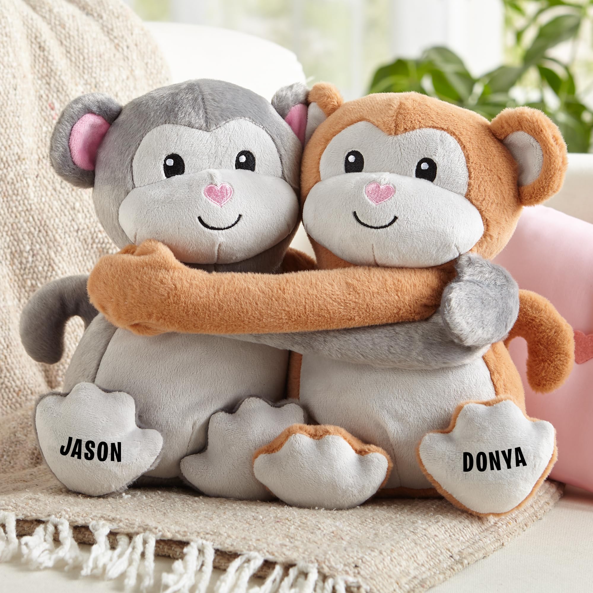 Let's Make Memories Personalized Hugging Plush Monkeys - Monkey Business - Monkey Stuffed Animal - for Couples - for Him - for Her