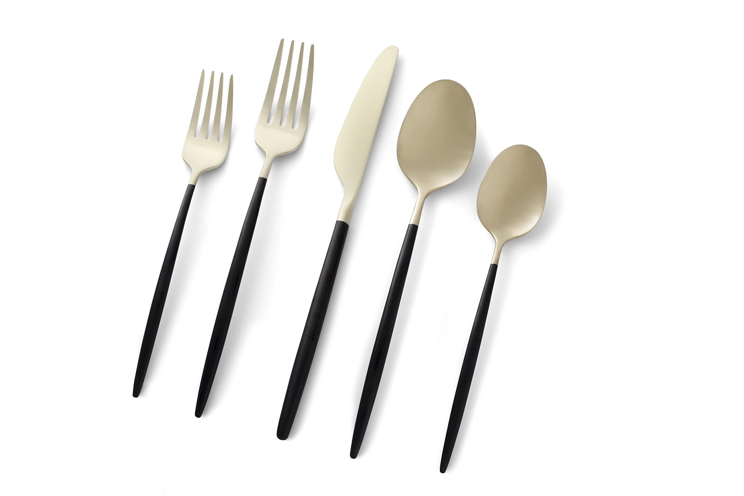 Cambridge 511120CKW12R Gaze Black Champagne Satin 20-Piece Flatware Set, Service for 4