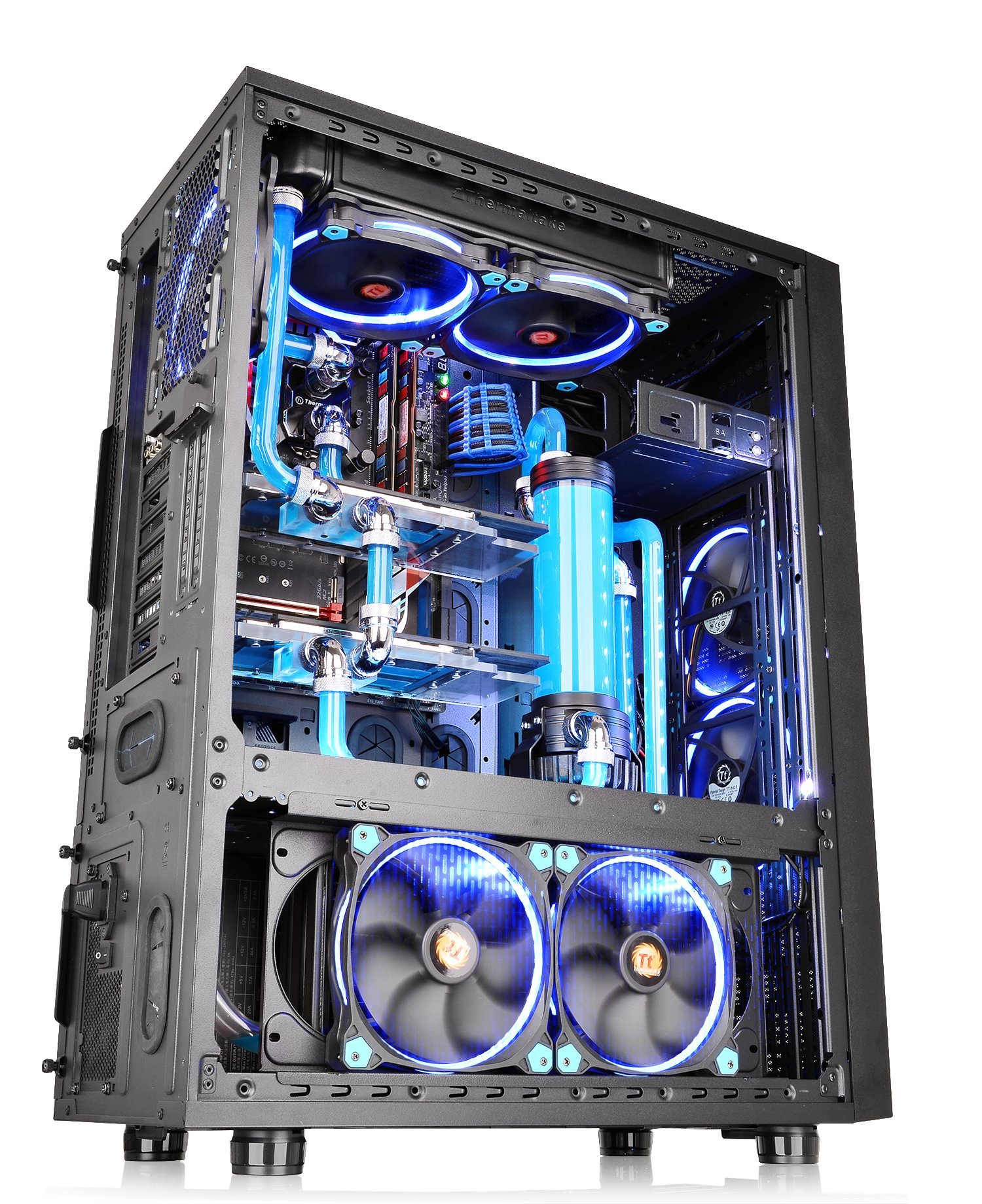 Thermaltake Core X71 Tempered Glass Edition SPCC ATX Full Tower Tt LCS Certified Gaming Computer Case with 2 140 Blue Front Fan + 1 140 Black Rear Fan Pre-Installed CA-1F8-00M1WN-02