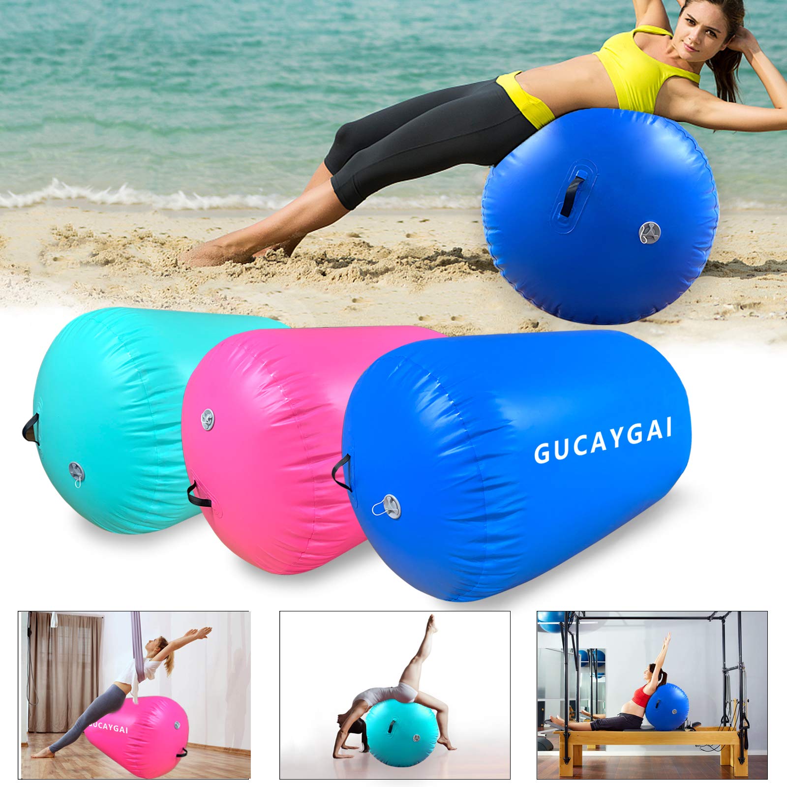 Air Roller Air Barrel Gymnastics Roller Inflatable Tumbling Mat Air Spot With foot pump for Home Use/Training Cheerleading/Yoga/Martial Arts/Acrobatics