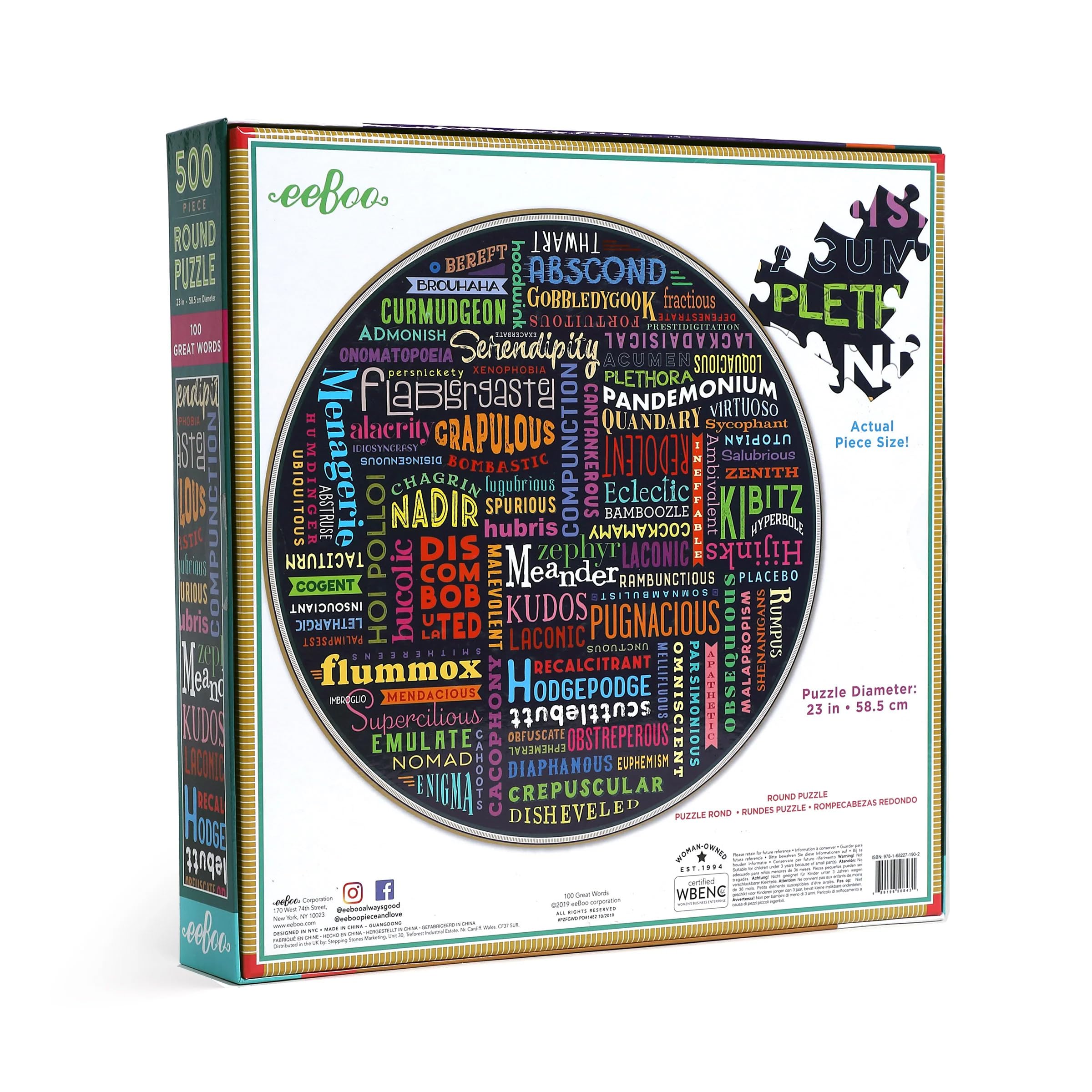 eeBoo: Piece and Love 500 100 Great Words Piece Round Circle Jigsaw Puzzle, Puzzle for Adults and Families, Glossy, Sturdy Pieces and Minimal Puzzle Dust