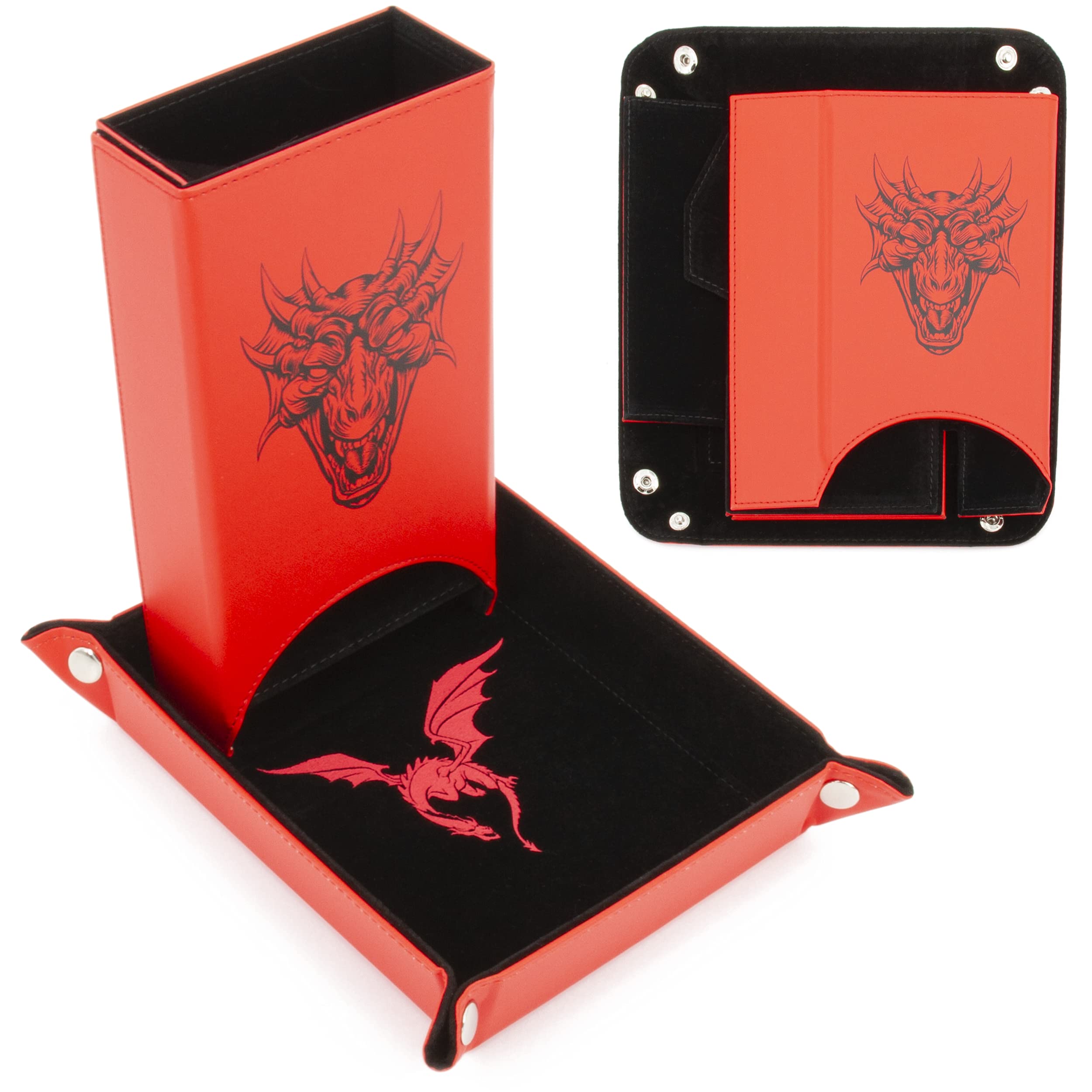 CASEMATIX Portable Dice Tower and Tray Set with Non-Scratch Felt Interior - Folding 8" Auto Dice Roller Dice Rolling Tower forRandom Dice Rolling with Board Games, D&D and RPGs
