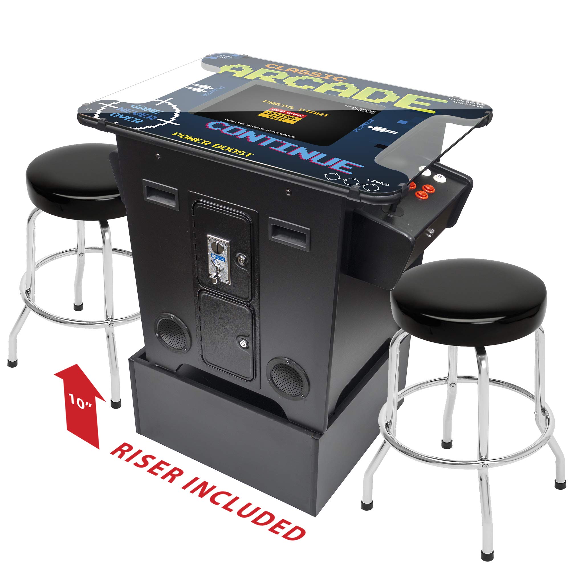 Creative Outdoor Distributor Full Size Commercial Grade Cocktail Arcade Machine w/Riser-2 Player, 412 Games, 22 LCD Screen, Square Glass Top, 2 Stools Included