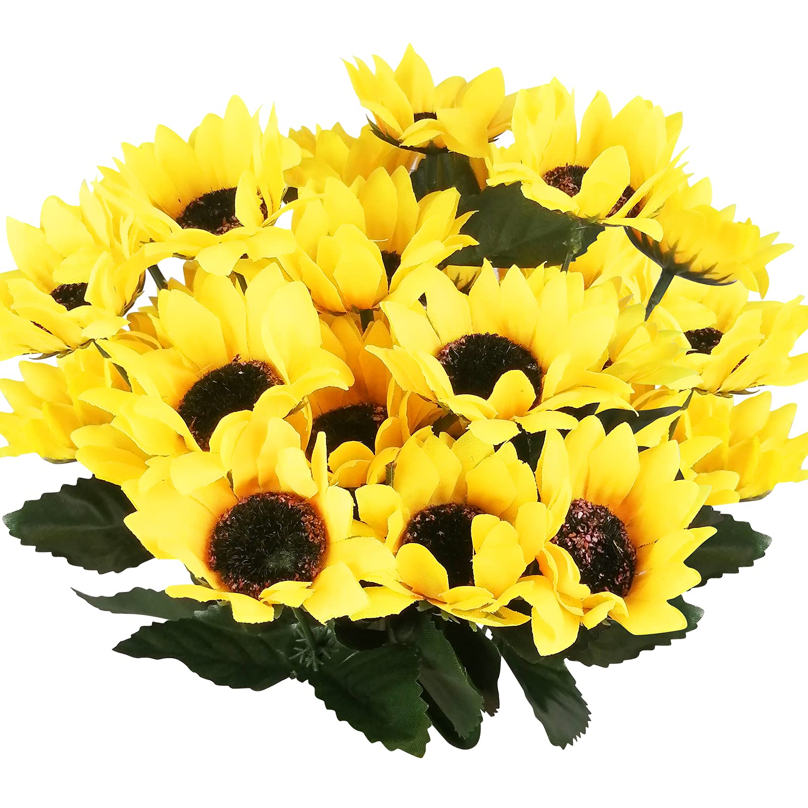 Hangnuo 4 Pack Artificial Sunflower Bouquets with Stems Silk Sunflowers Leaves Fake Sun Flower for Home Officce Parties Bridal Wedding Garden Decoration Each Bunche with 7 Heads