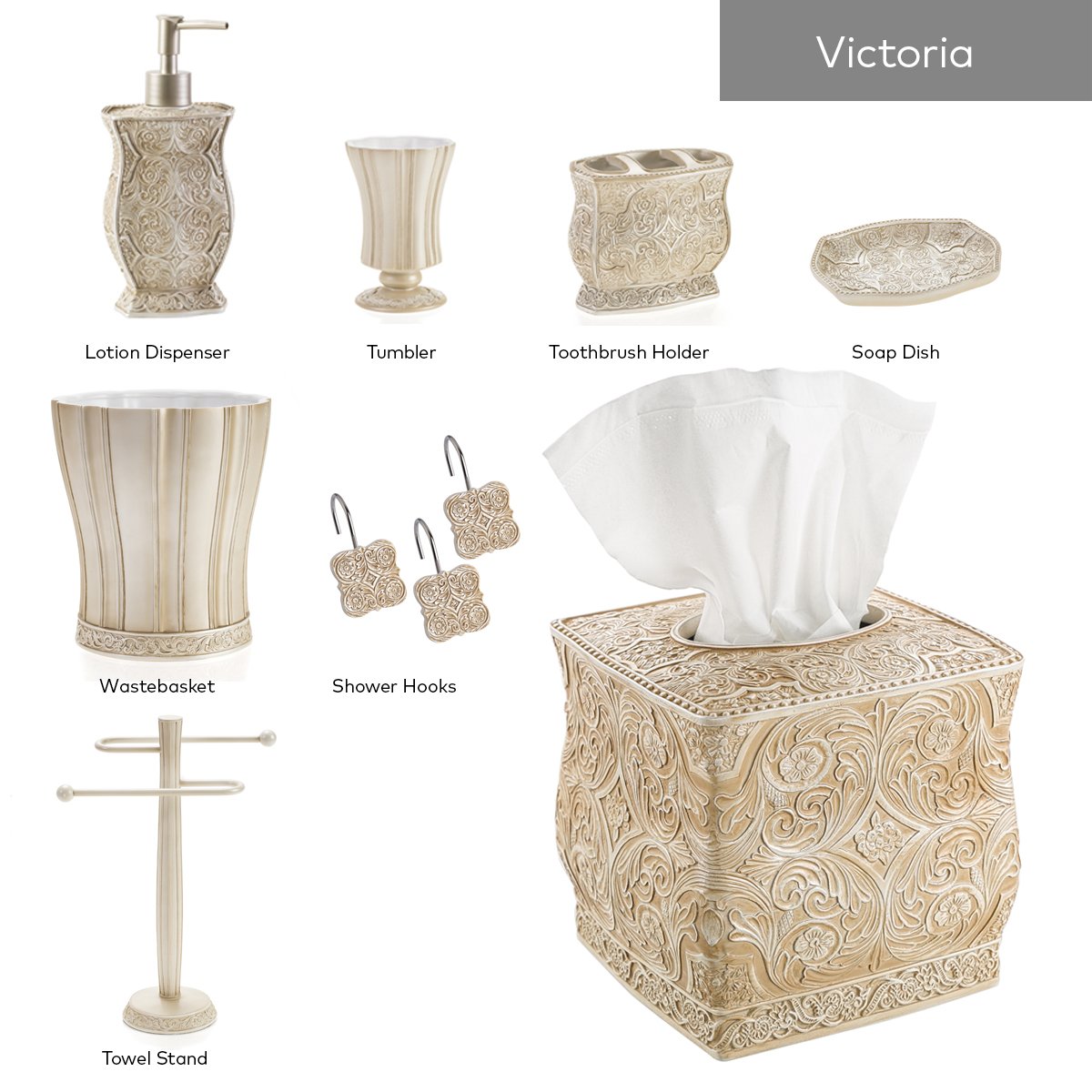 Creative Scents Bathroom Trash Can - Decorative Bathroom Wastebasket - Durable Beige Waste Bin - Space Friendly Waste Basket for Bathroom, Bedroom, Powder Room Or Living Room Decor (Victoria)