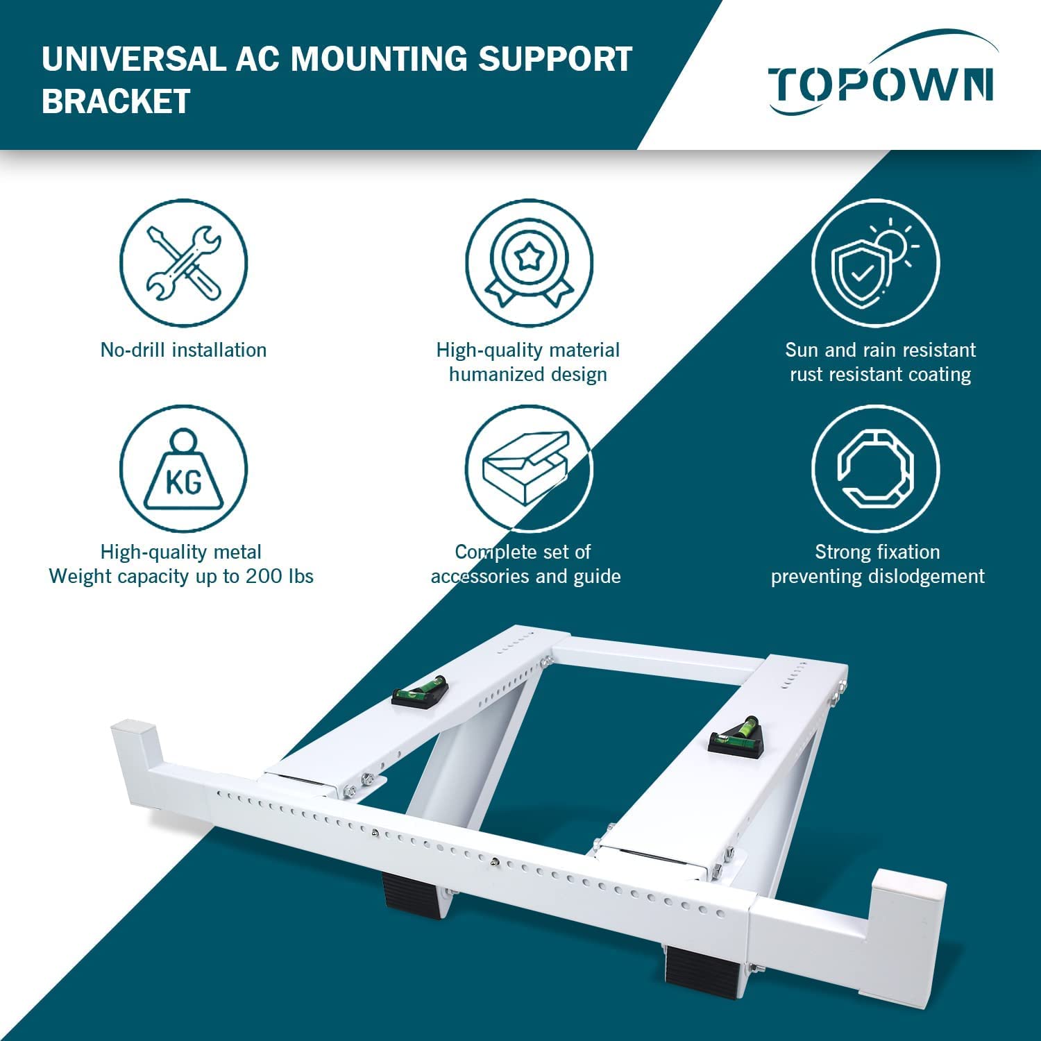 TOPOWN Air Conditioner Support Bracket, AC Support Bracket Window Ac Bracket No Drilling Ac Brackets for Windows No Drilling-Holds Up to 200 lbs