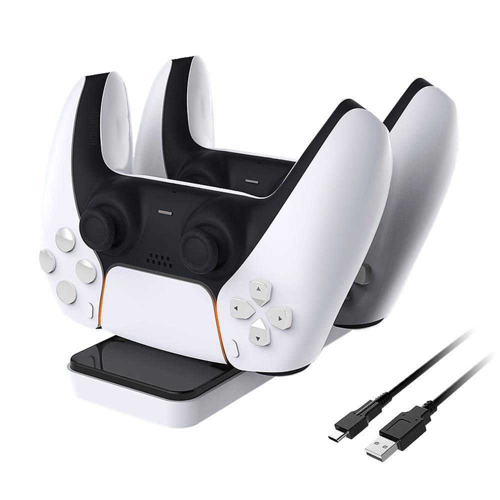 BORMINY Charging Station for PS5 DualSense Controller, Dual USB Type-C Charger Dock for Playstation 5 Joystick with Two Detachable Adapters, Fast Charging Stand