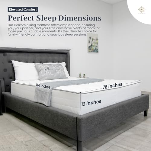California King Mattress - 12 Inch Cool Memory Foam & Spring Hybrid Mattress with Breathable Cover - Comfort Tight Top - Rolled in a Box - Oliver & Smith