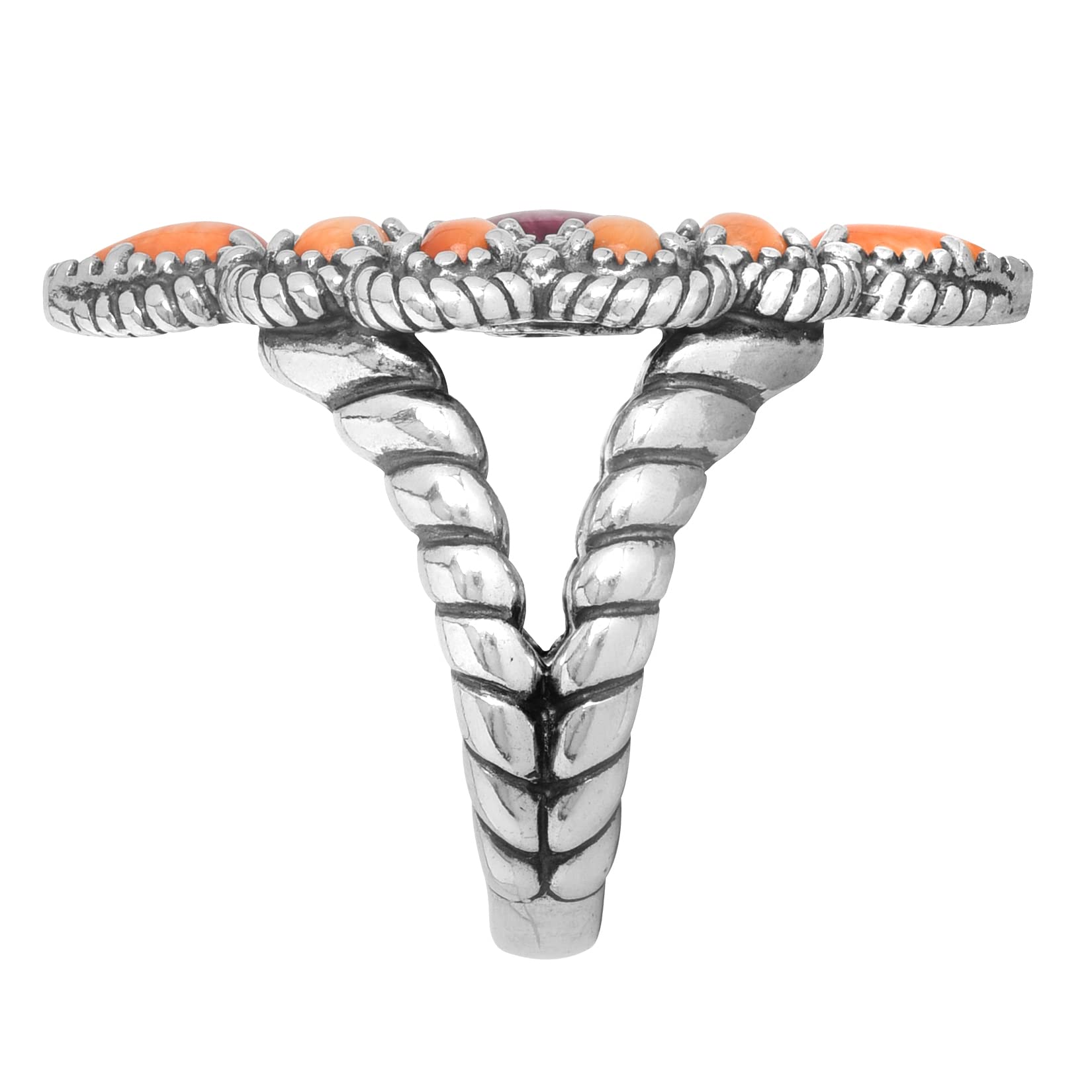 American West Sterlng Silver Women's Ring Shades of Spiny Oyster Gemstone Cluster Design Size 10