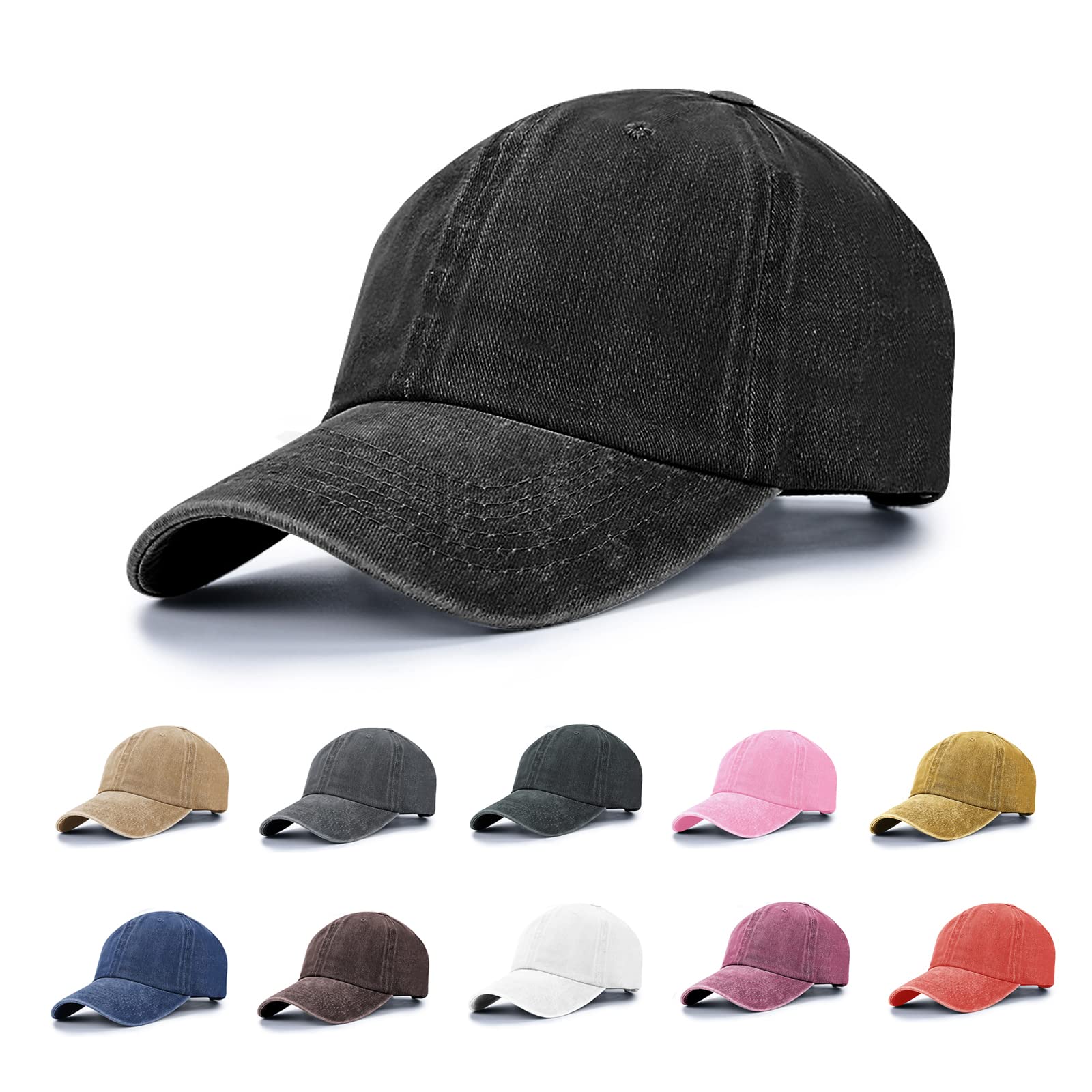 Baseball Cap Unisex Vintage Washed Distressed Cap,Retro Adjustable Dad Hats,Baseball Hat for Men Women 2pcs-Black+Navy