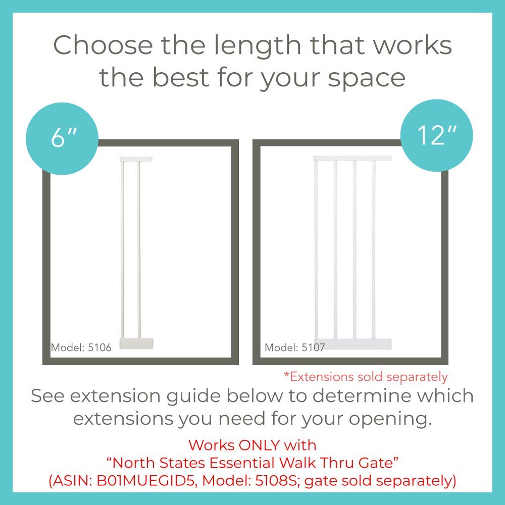 Toddleroo by North States 4 Bar Extension for Essential Walk Thru Baby Gate: Adjust your gate to fit your space, Add up to three extensions, No tools required, (Adds 12" width, White)