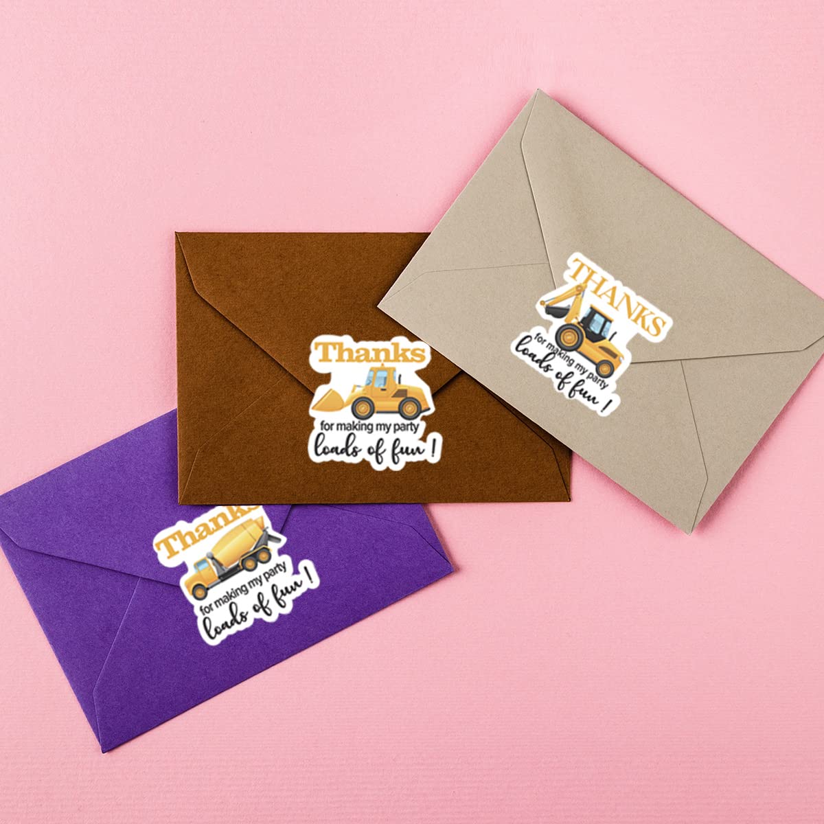 Construction Thank You Stickers,Construction Trucks Shower Thank You Stickers Labels,Construction Party Stickers for Construction Theme Shower Birthday Party Favor Label Decorations