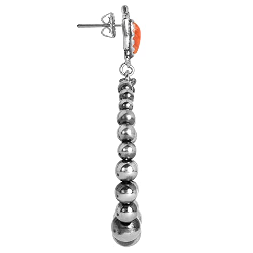 American West Sterling Silver Beaded Women's Hoop Earrings Orange Spiny Gemstone Squash Blossom