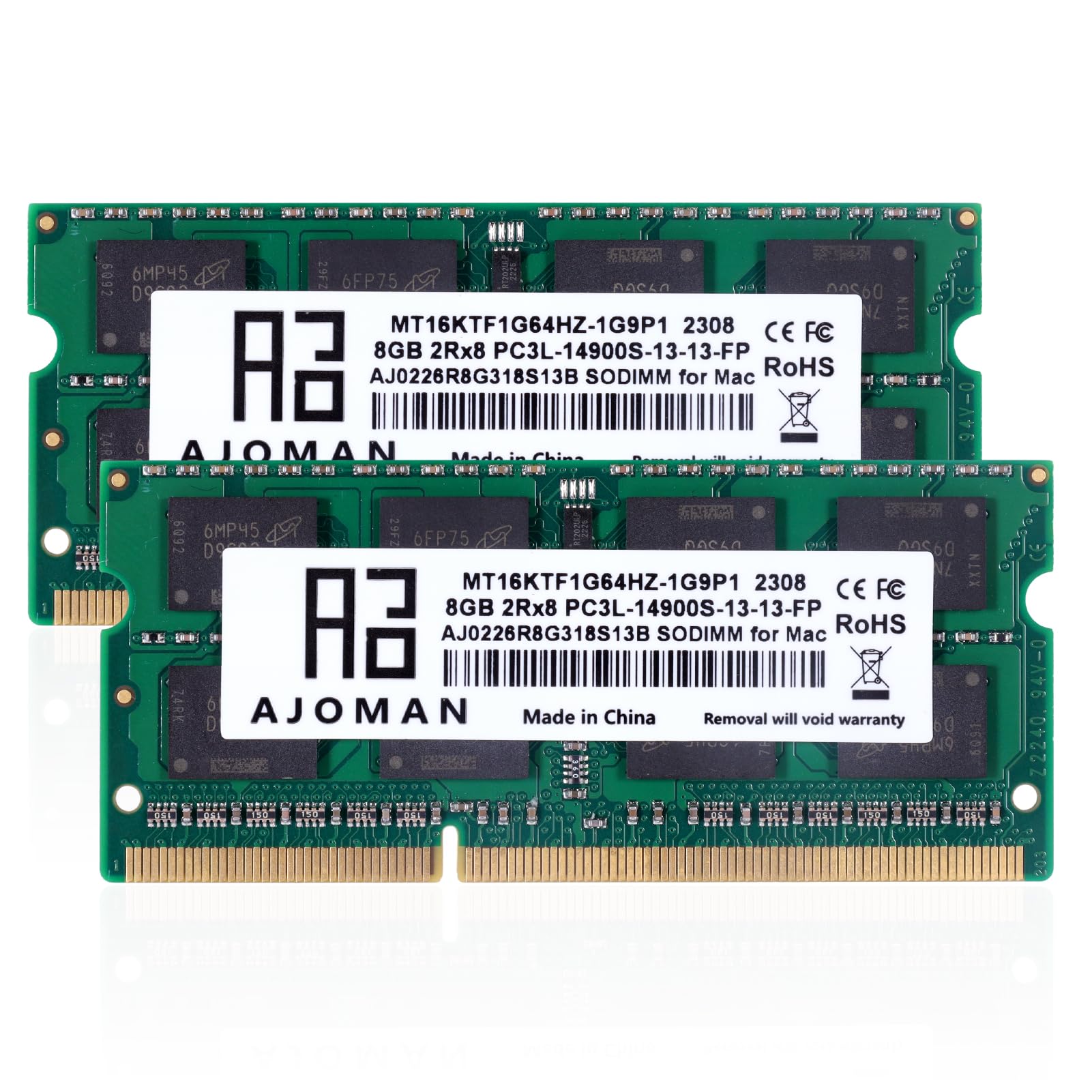 AJOMAN 8GB PC3L-12800S DDR3L 1600MHz Laptop Ram Non-ECC Unbuffered 1.35V DDR3 SODIMM CL11 2Rx8 Dual Rank Notebook Memory