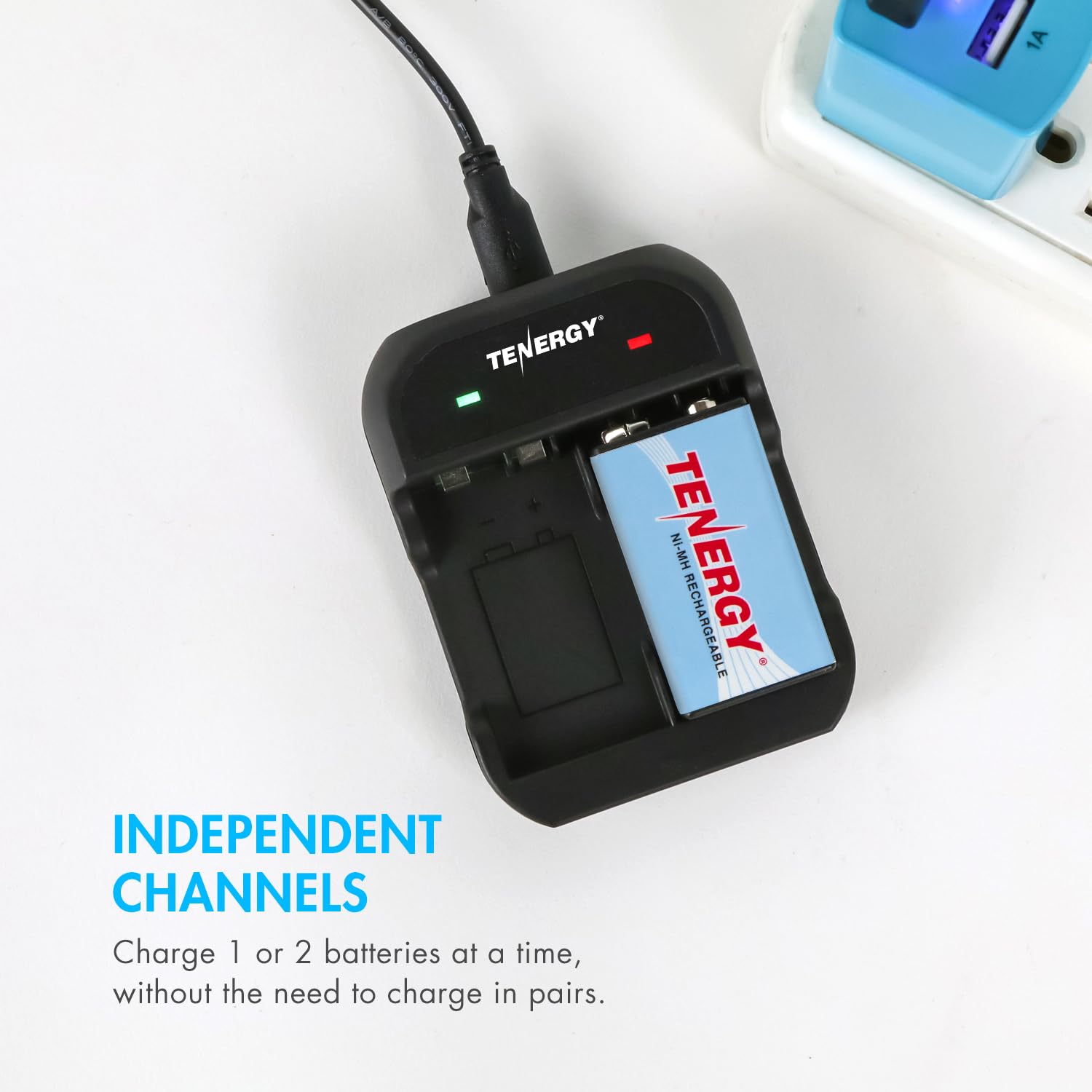 Tenergy 9V Battery Rechargeable 250mAh 4 Pack NiMH Square Battery with 2 Bay 9V Battery Charger for Smoke Alarm/Detector