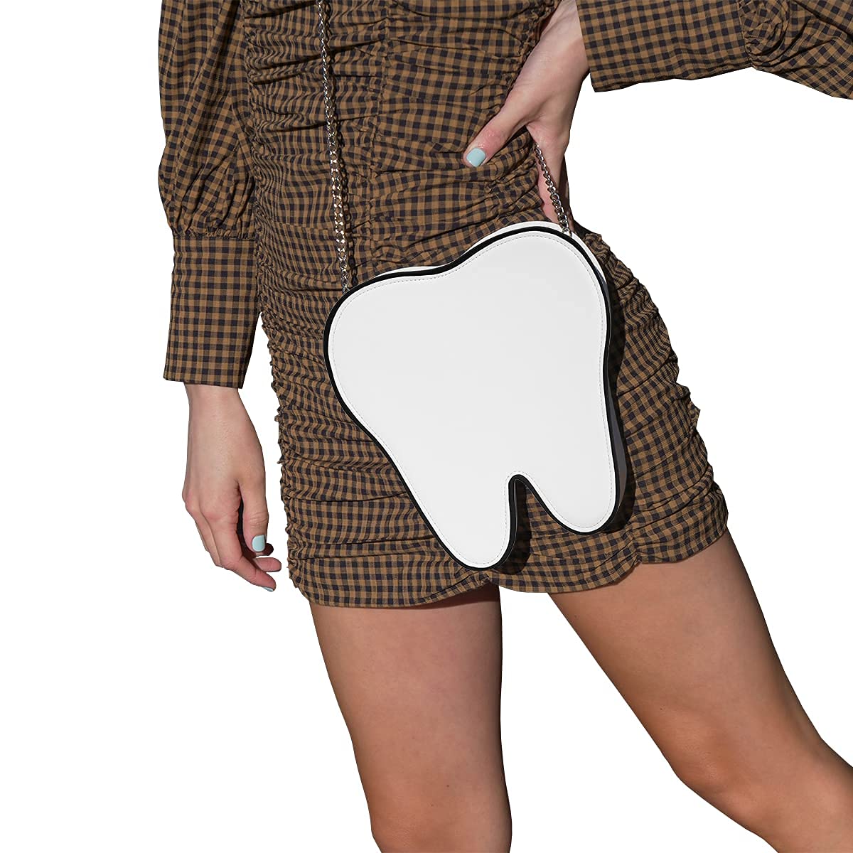 happyteeth Tooth Purse | Tooth Shape Handbag PU Crossbody Metal Chain Shoulder Bag Adjustable Strap Clutch