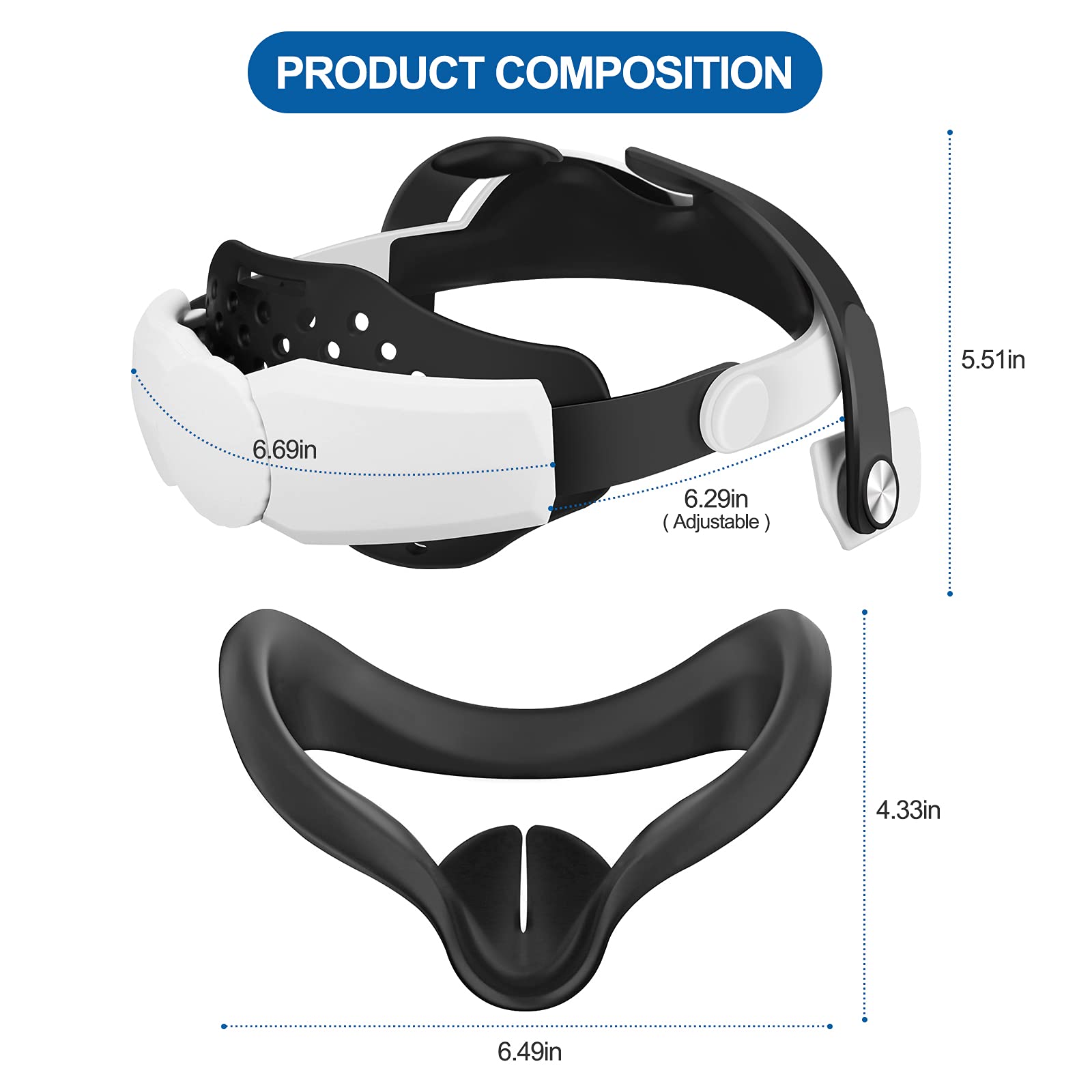 Esimen M3 Head Strap Compatible for Oculus Quest 2, Reduce Facial Pressure,Replacement Elite Strap for Meta Quest 2 Face Cover Light Blocking, Washable VR Accessories (M3-White)