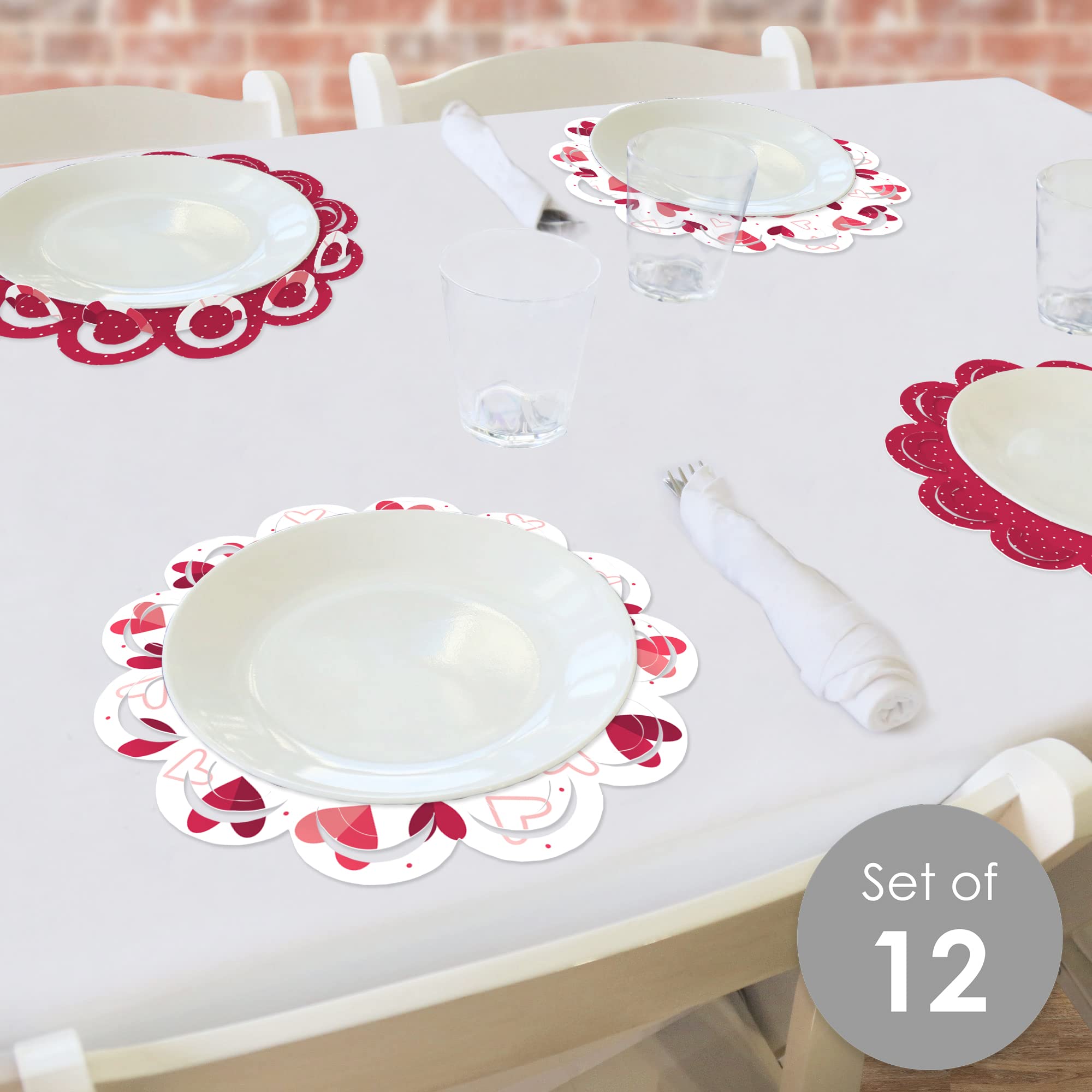Big Dot of Happiness Happy Galentine’s Day - Valentine’s Day Party Round Table Decorations - Paper Chargers - Place Setting for 12