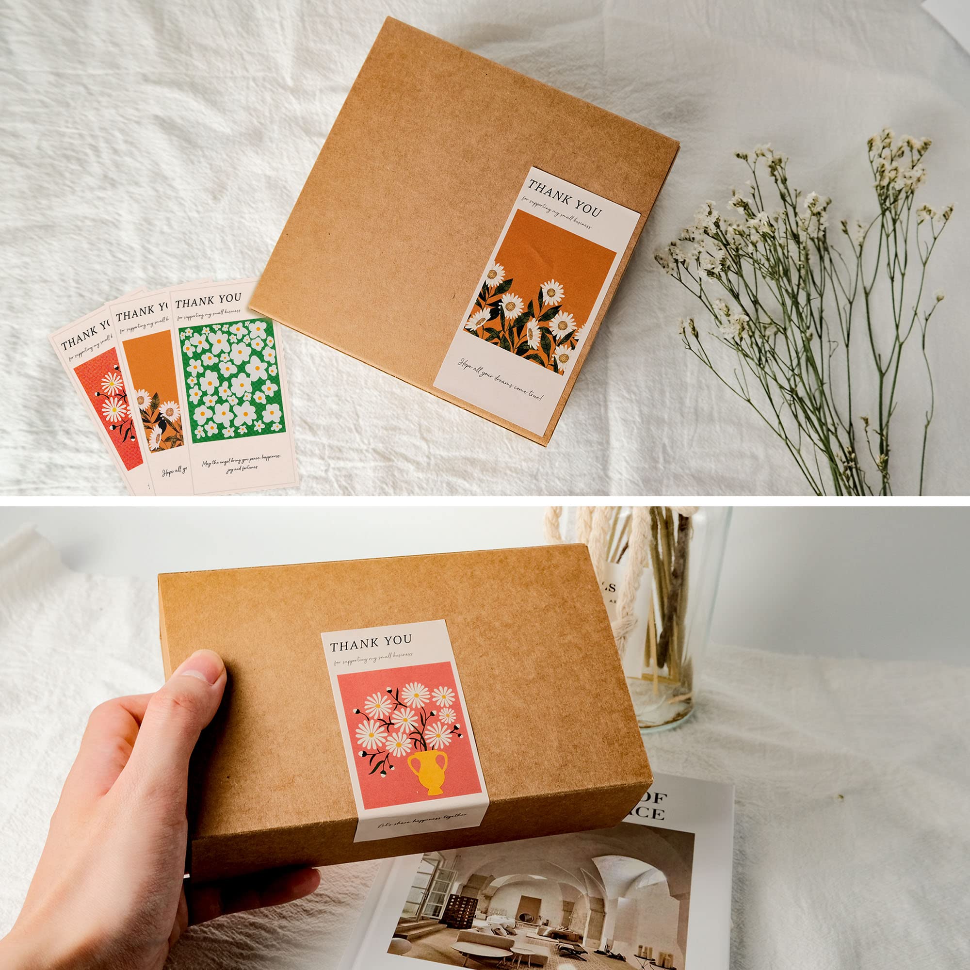 Box Seal Stickers-300 PCS,Rectangle Gift Package Labels, Thank You for Your Order Stickers,Decorative Baking Gift Bags Packaging Decals for Small Business,Envelopes Seal Gift Packaging Box Retail Bag