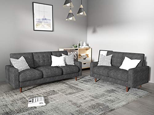 Container Furniture Direct Matte Velvet Mid Century Modern Tufted Living Room Sofa, 71.7", Grey