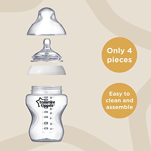 Tommee Tippee Closer to Nature Baby Bottles, Blue Slow Flow Breast-Like Nipple with Anti-Colic Valve (9oz, 2 Count)