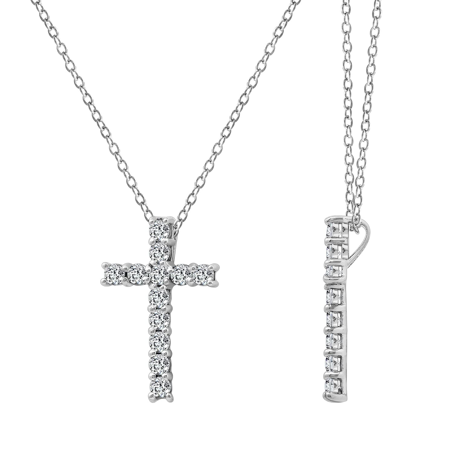 Amazon Essentials Platinum-Plated Sterling Silver Cross Pendant Necklace set with Infinite Elements Cubic Zirconia (1 cttw), 18" (previously Amazon Collection)