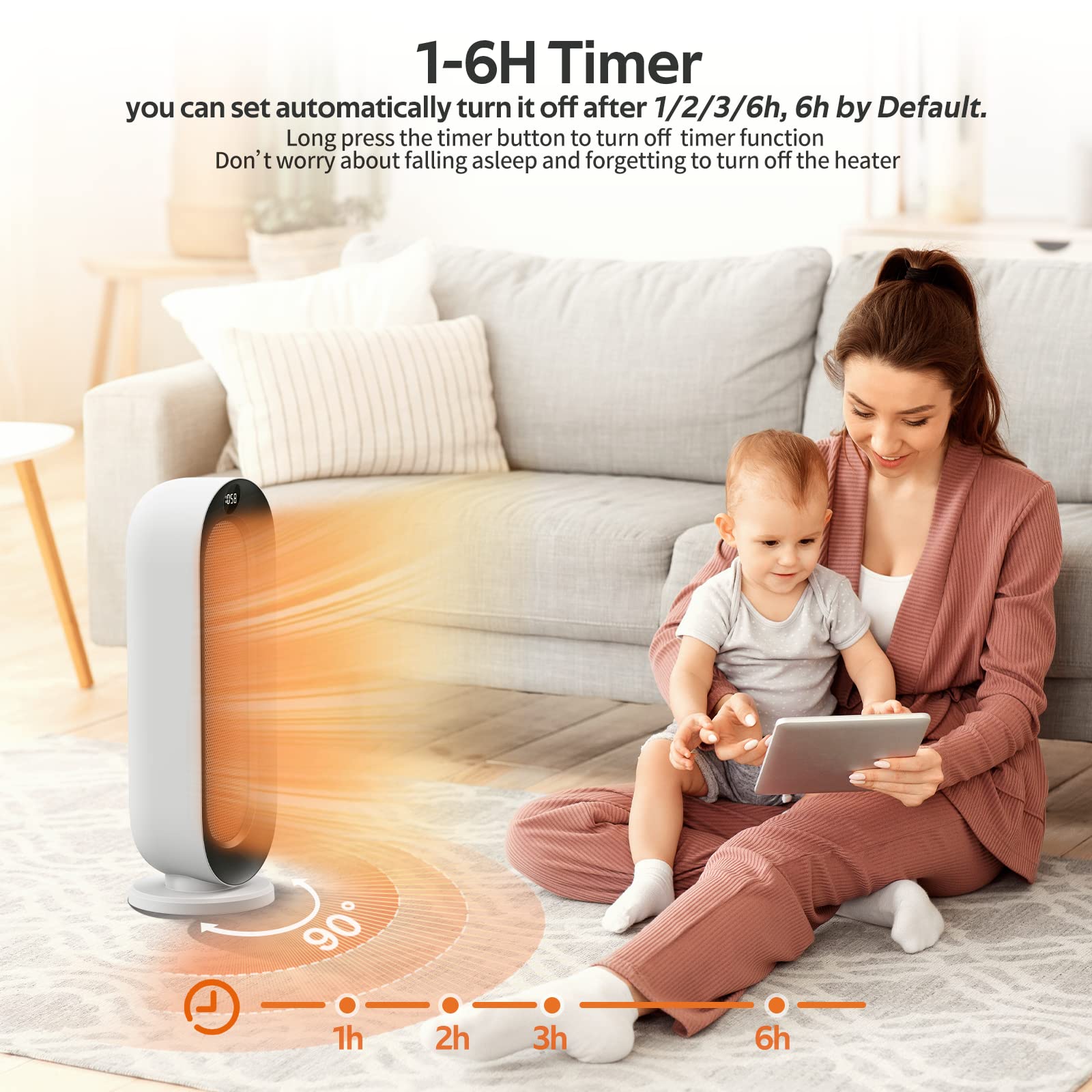 Eigffole Space Heaters for Indoor Use, Portable Electric Heater for Large Room 1500W/700W 3 Mode Switching Fast Heat in 3s Timer Remote Control Ceramic Thermostat Oscillating for Room Office Desk