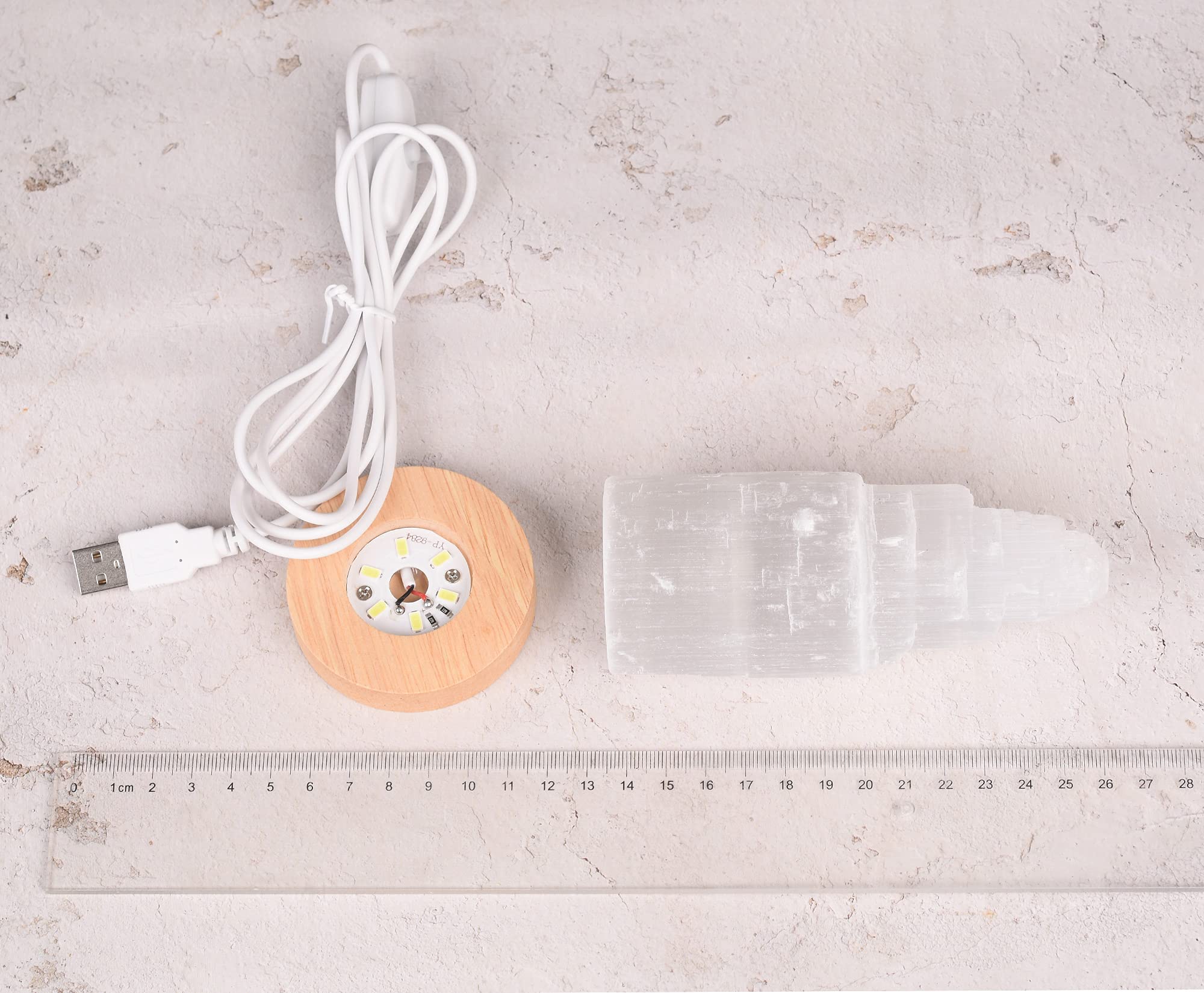AMOYSTONE Natural Selenite Lamp Small White Crystal Lamp 5" Height Skyscraper Tower with LED Light Base