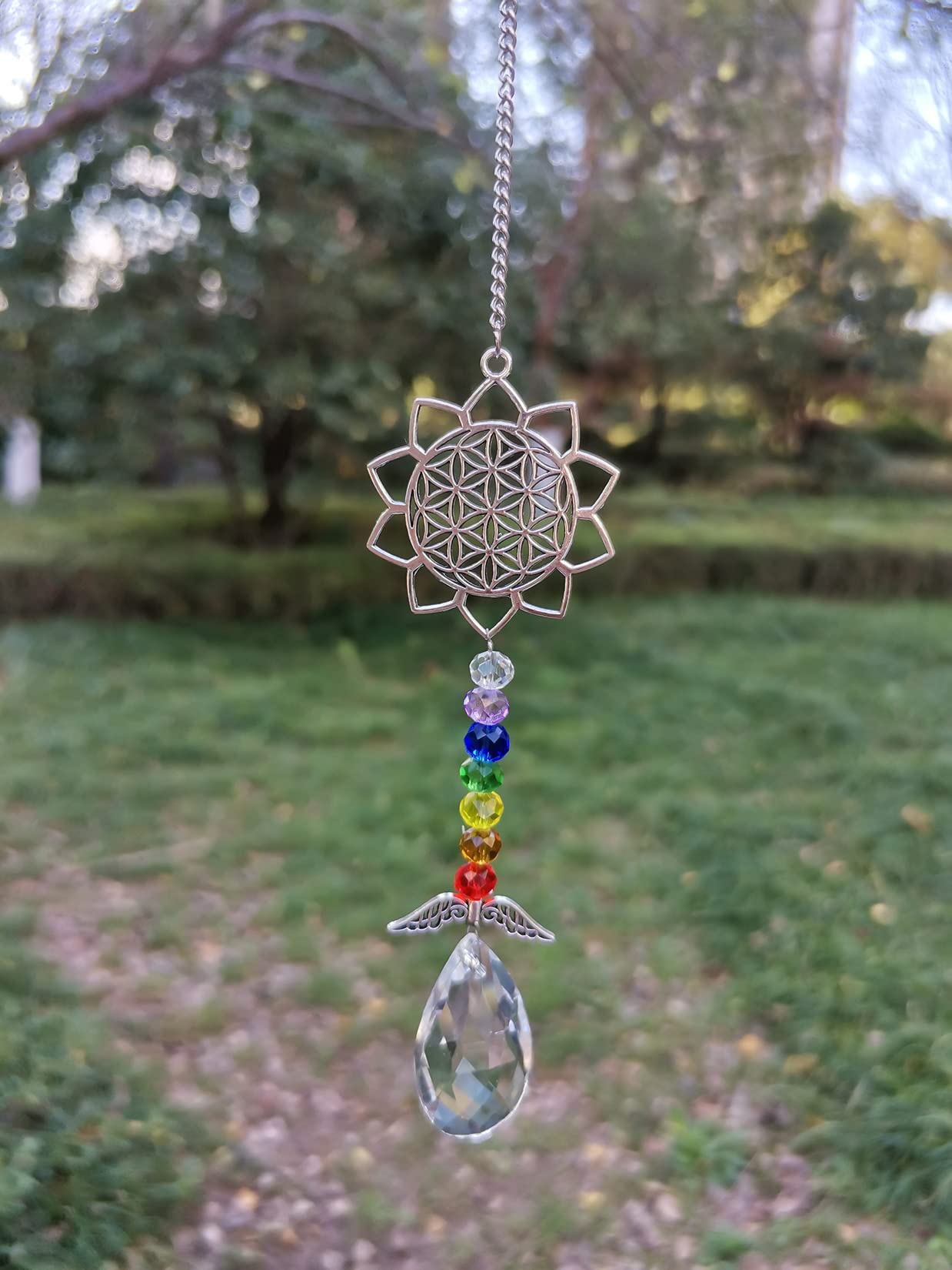 Healing Crystal Car Hanging Flower of Life Accessories Rearview Mirror Window Garden Decorations Wall Home Decor Ornaments