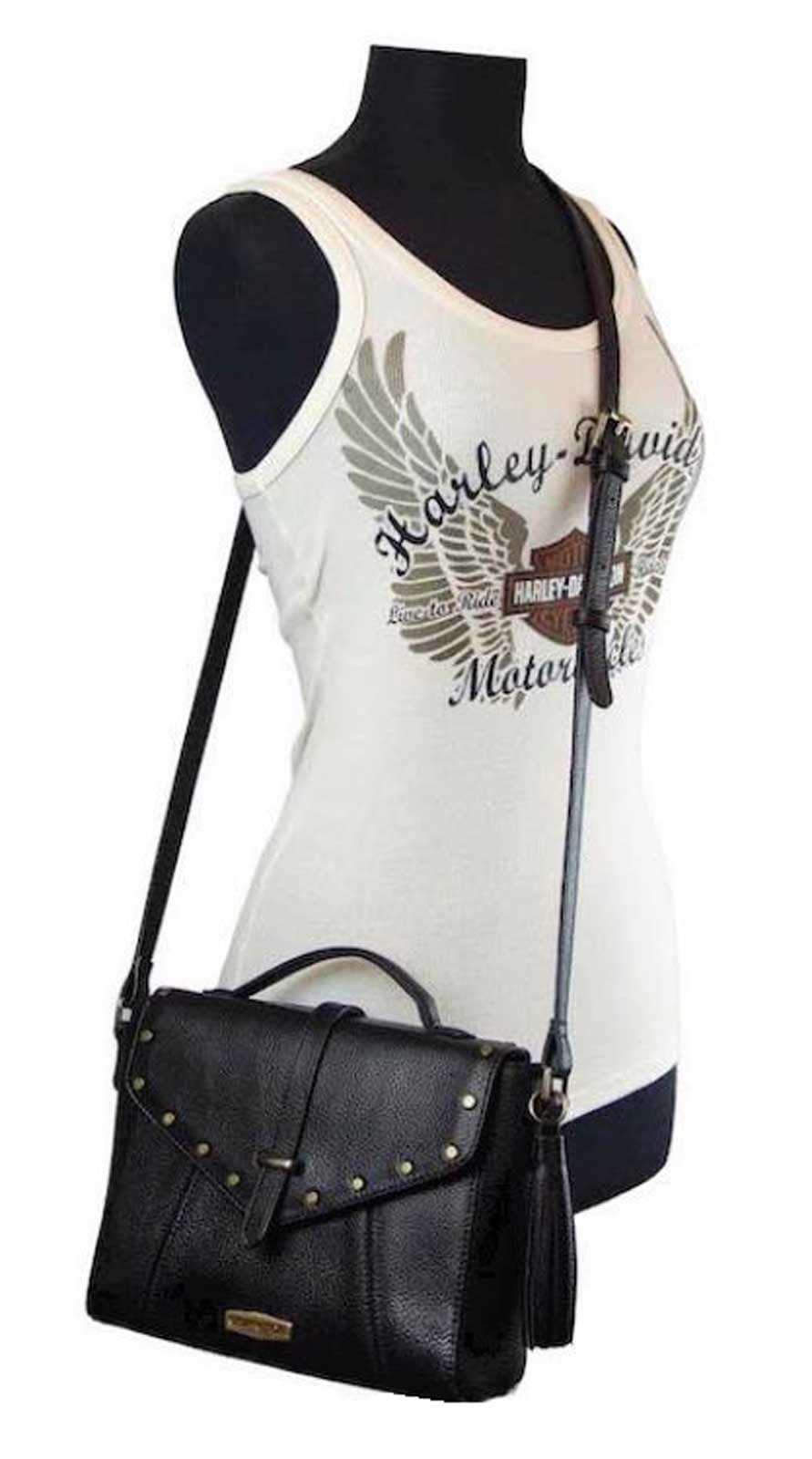 Harley-Davidson Women's Midnight Rider Leather Shoulder Crossbody Purse - Black