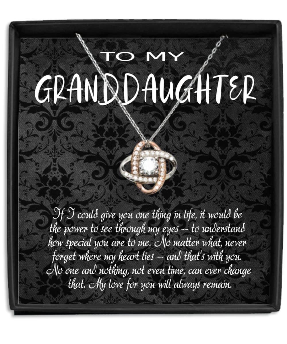 AMISK CREATIVES Granddaughter Necklace Gifts From Grandma Grandmother Or Grandpa Grandfather To My Granddaughter Birthday Graduation Pendant Jewelry with Message Card and Gift Box - Gold Love Knot