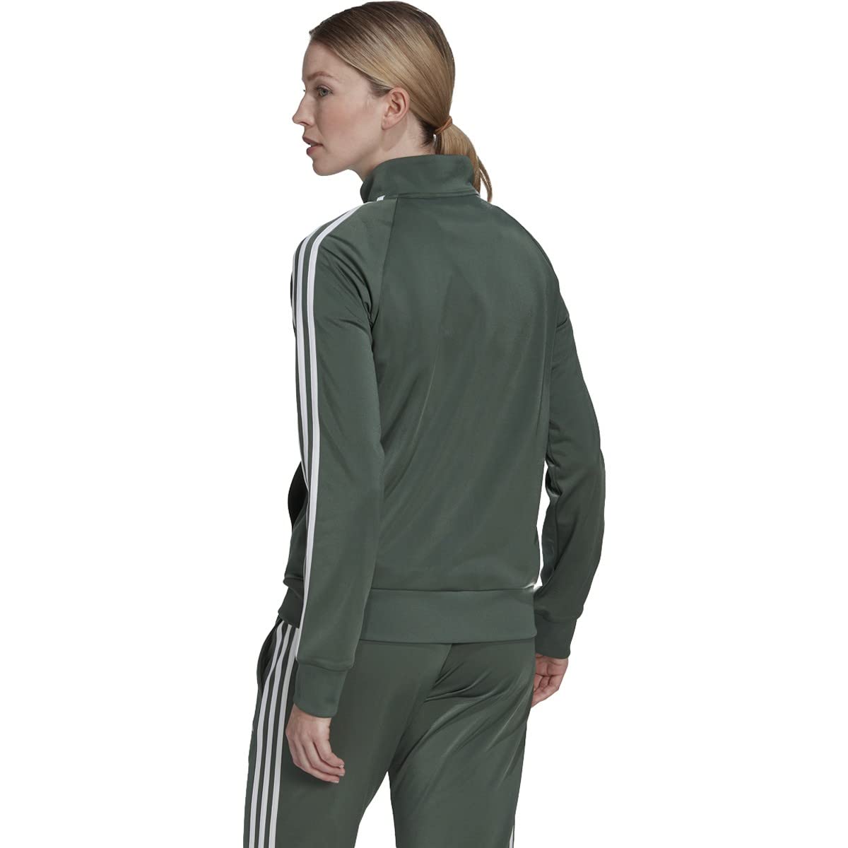 adidas Women's Essentials Warm-Up Slim 3-Stripes Track Jacket, Green Oxide/White, X-Large