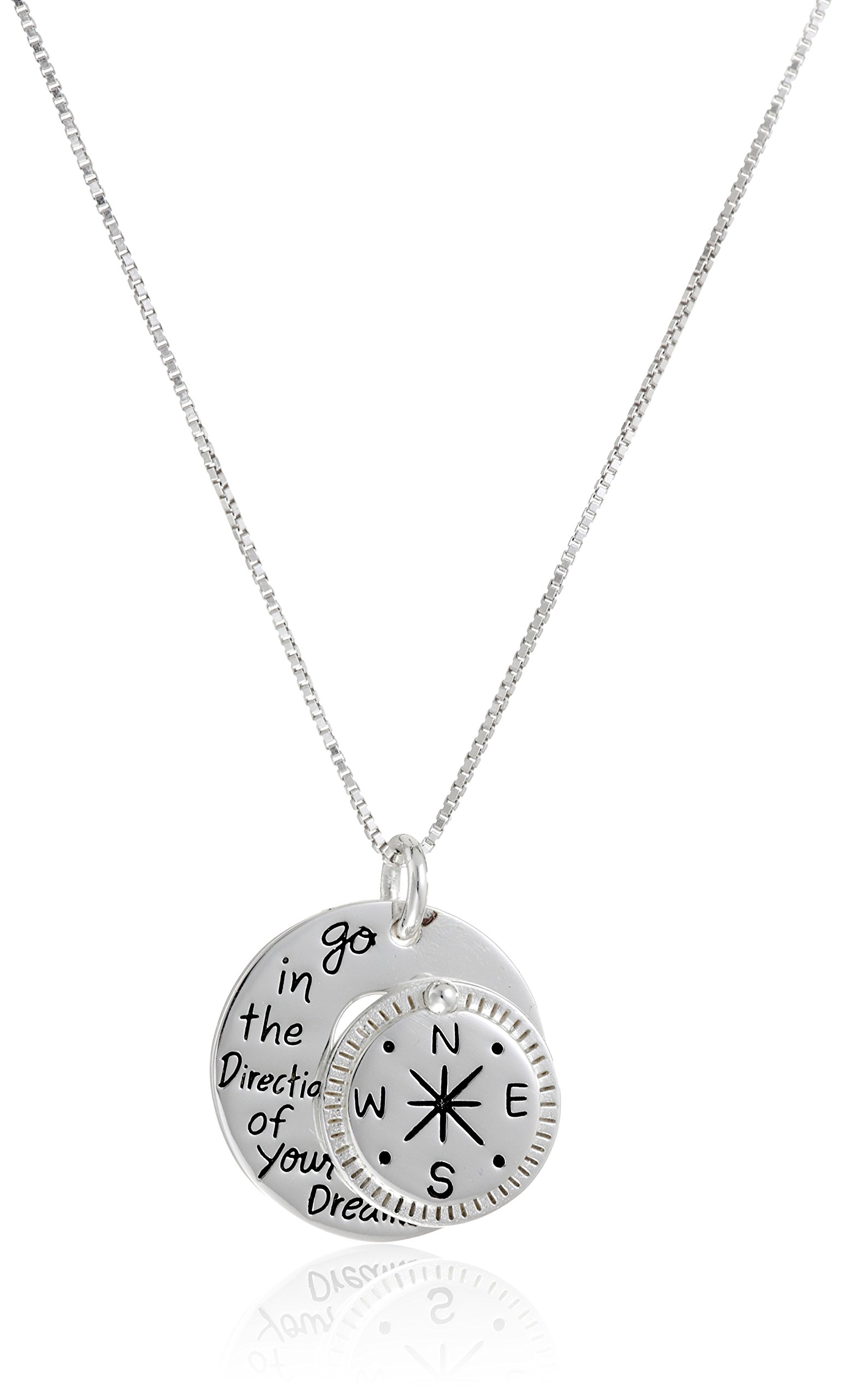 Amazon Essentials Sterling Silver "Go in the Direction Of Your Dreams" with Compass Pendant Necklace, 18" (previously Amazon Collection)