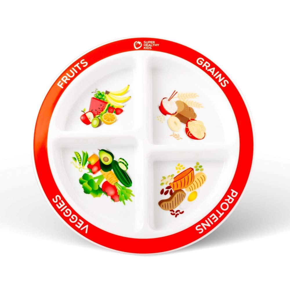 Health Beet MyPlate Portion Control Plate with Dairy Bowl & Parents Guide โ 4 Divided Sections of Fruit Grains Veggies Proteins - Sectioned Plates for Health Education - (Set of 1 Each)