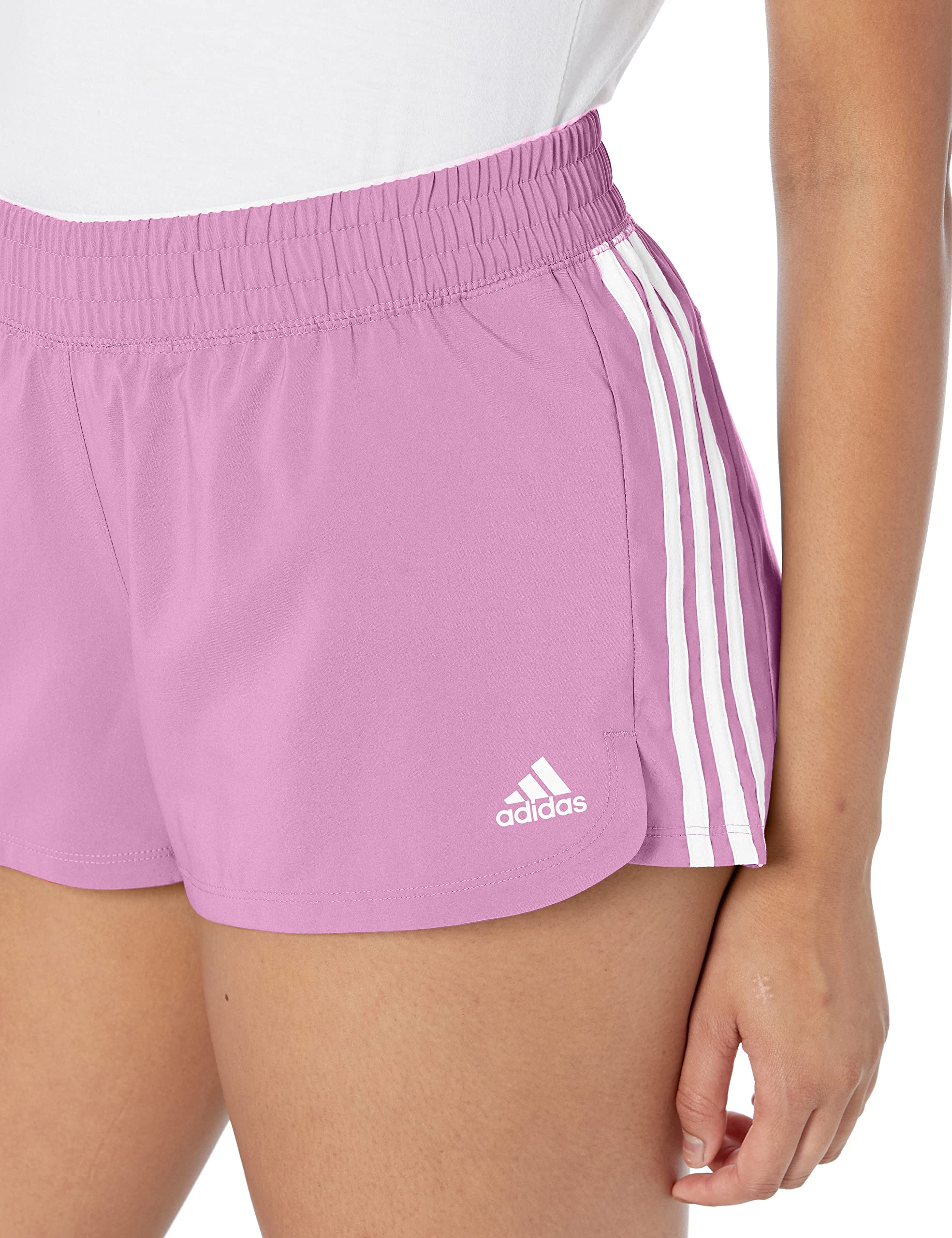 adidas Women's Pacer 3-Stripes Woven Shorts, Pulse Lilac/White, Medium