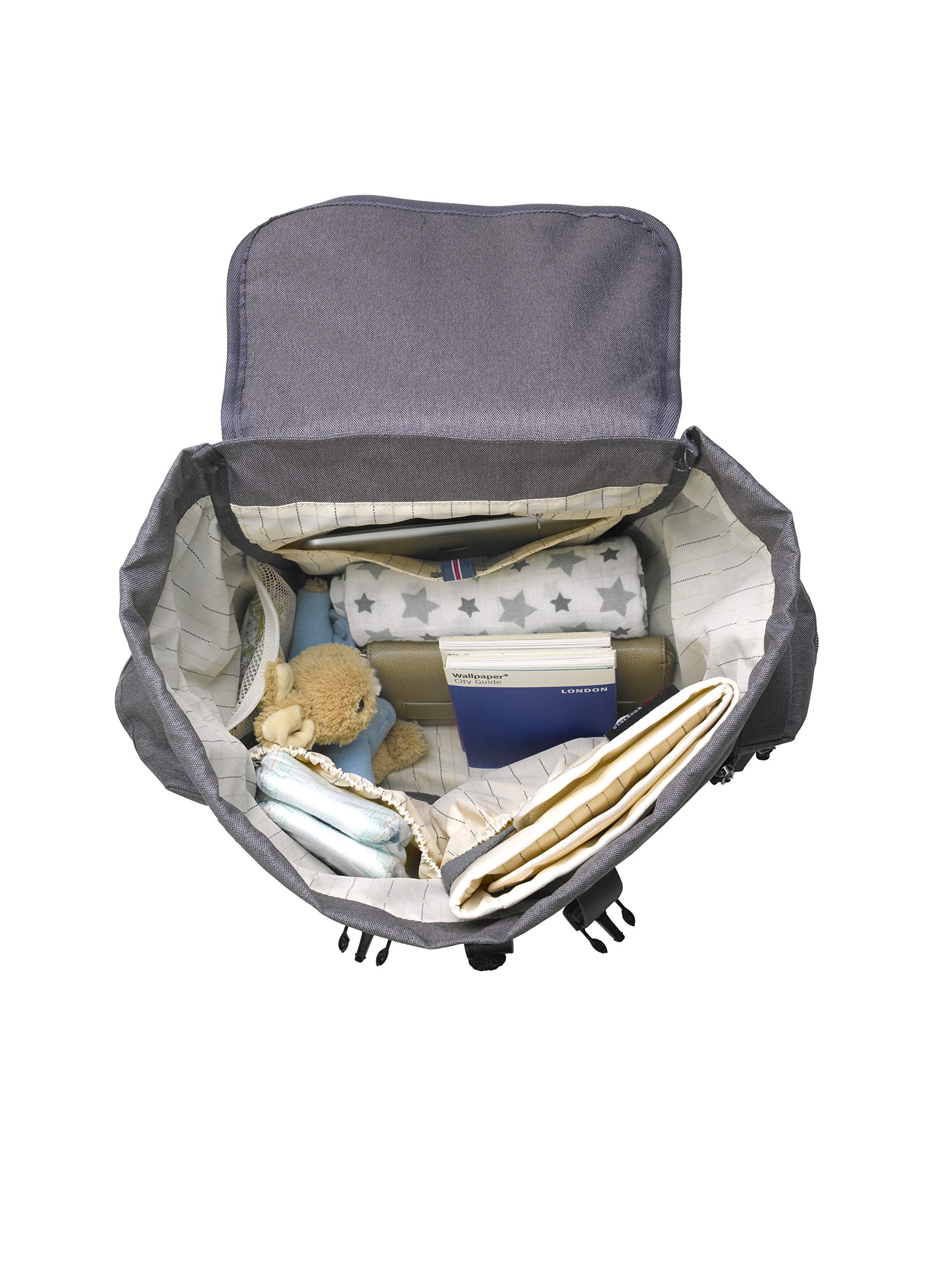 Storksak - Large, Multi-Functional, Waterproof, Travel Backpack Baby Diaper Changing Bag with Napkin Pad Holder, Fold-Out Changing Mat and Shoulder Straps, Grey