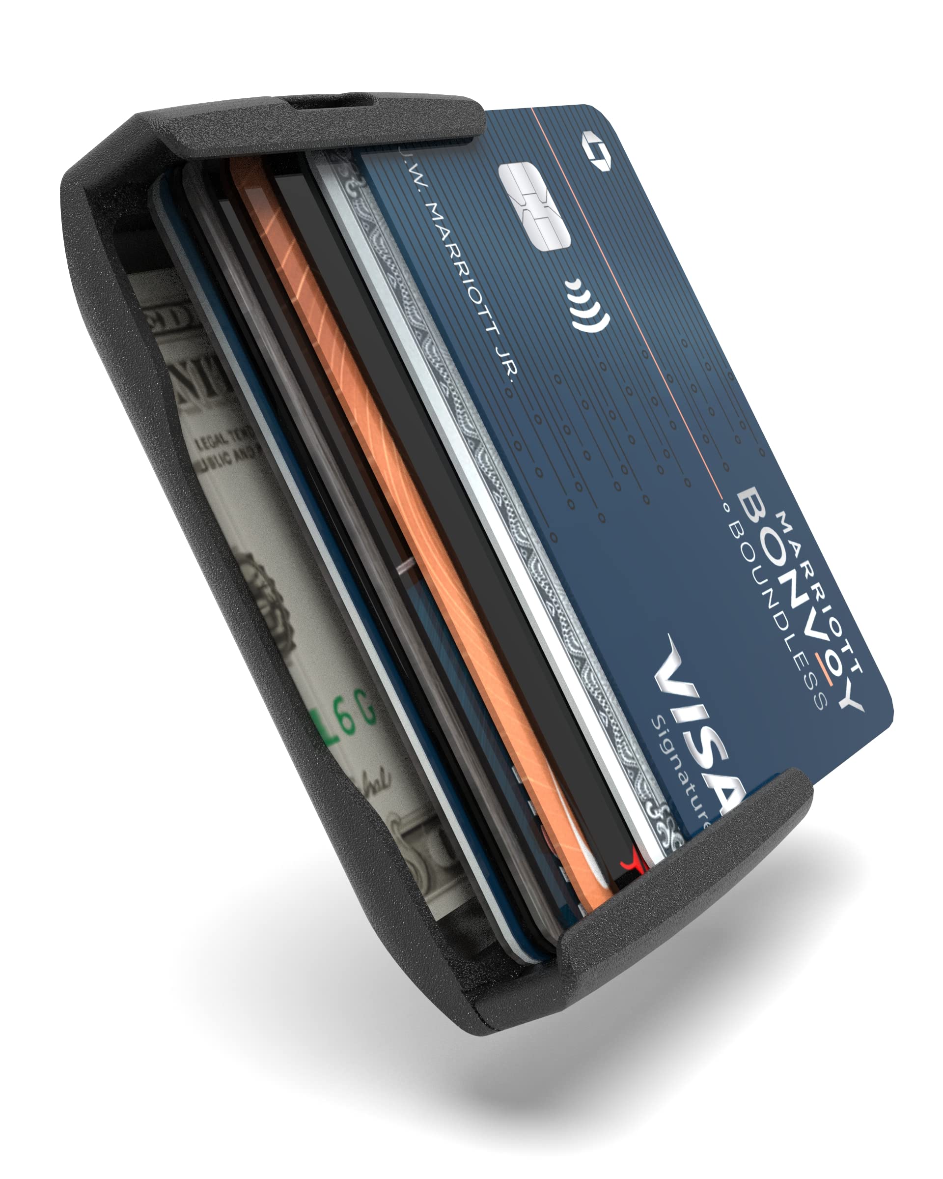 AKEENI XSTO Wallet Carbon Fiber Bundle - Metal Minimalist Full Function, US Made for Men and Women, Aluminum and Carbon Fiber with RFID Blocking (10 Card, Jet Black)