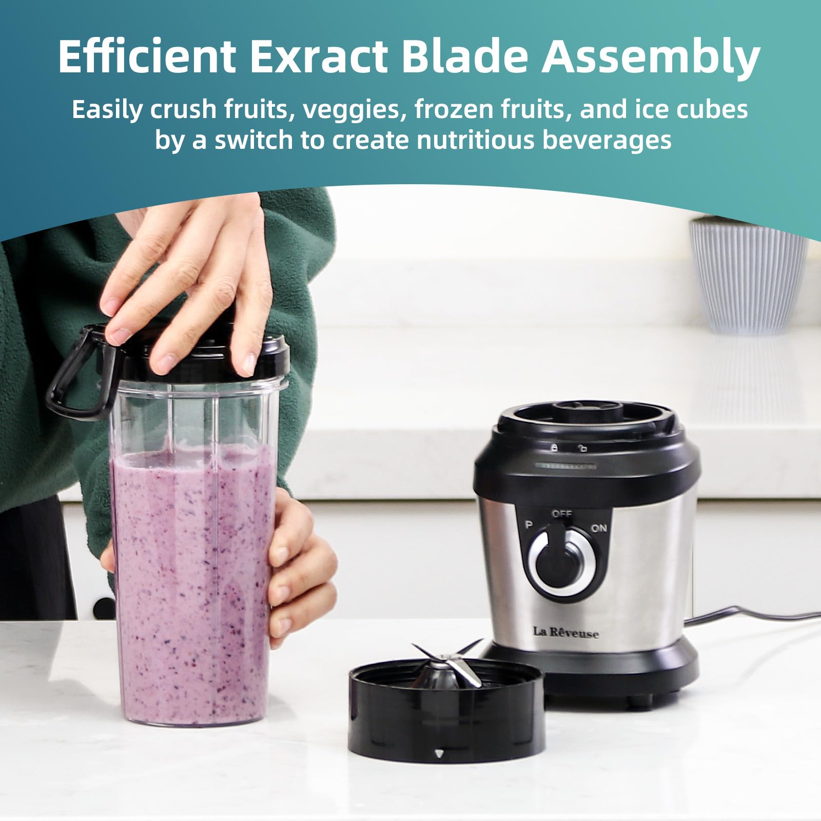 La Reveuse Electric Smoothie Blender for Shakes and Smoothies,Licuadora 400W, with 2 x 24 Oz Blender Cups,Single Serve Smoothies Maker for Juices