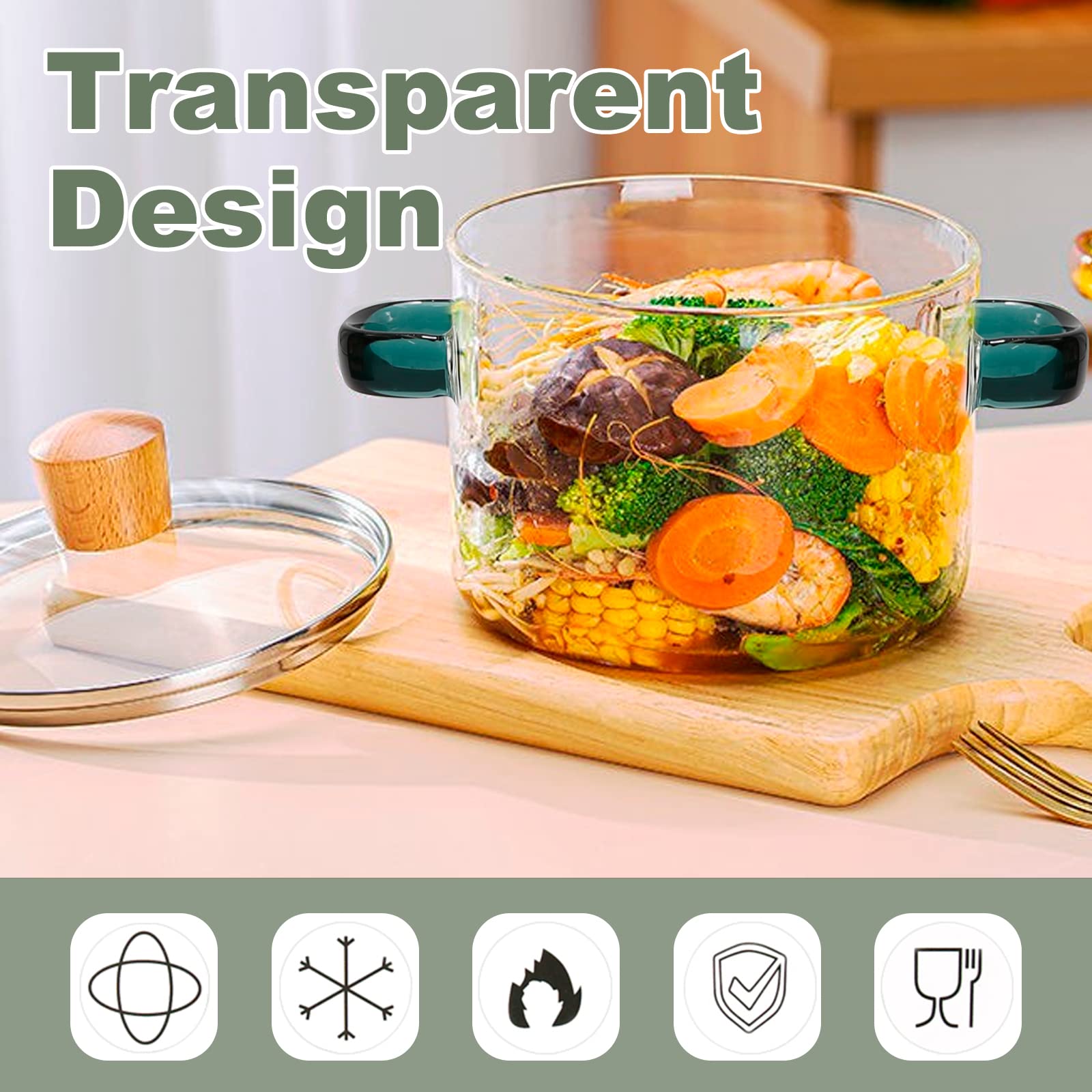 CADUFUELLY Transparent Glass Clear Heat Resistant Cooking Pot with Lid Soup Porridge Pot Glass Cookware Soup Bowl for Kitchen