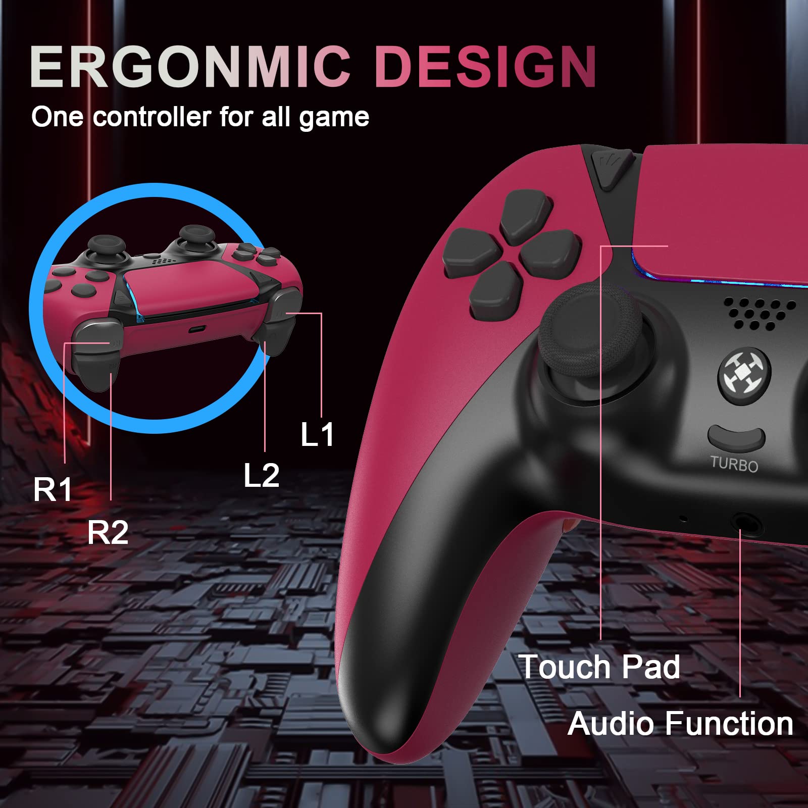 AUGEX Wireless Controller, Game Pad for PS 4 Slim with Enhanced Dual Vibration/Analog Sticks/6-Axis Motion Sensor, Compatible with PC/Windows 7/8/10/11