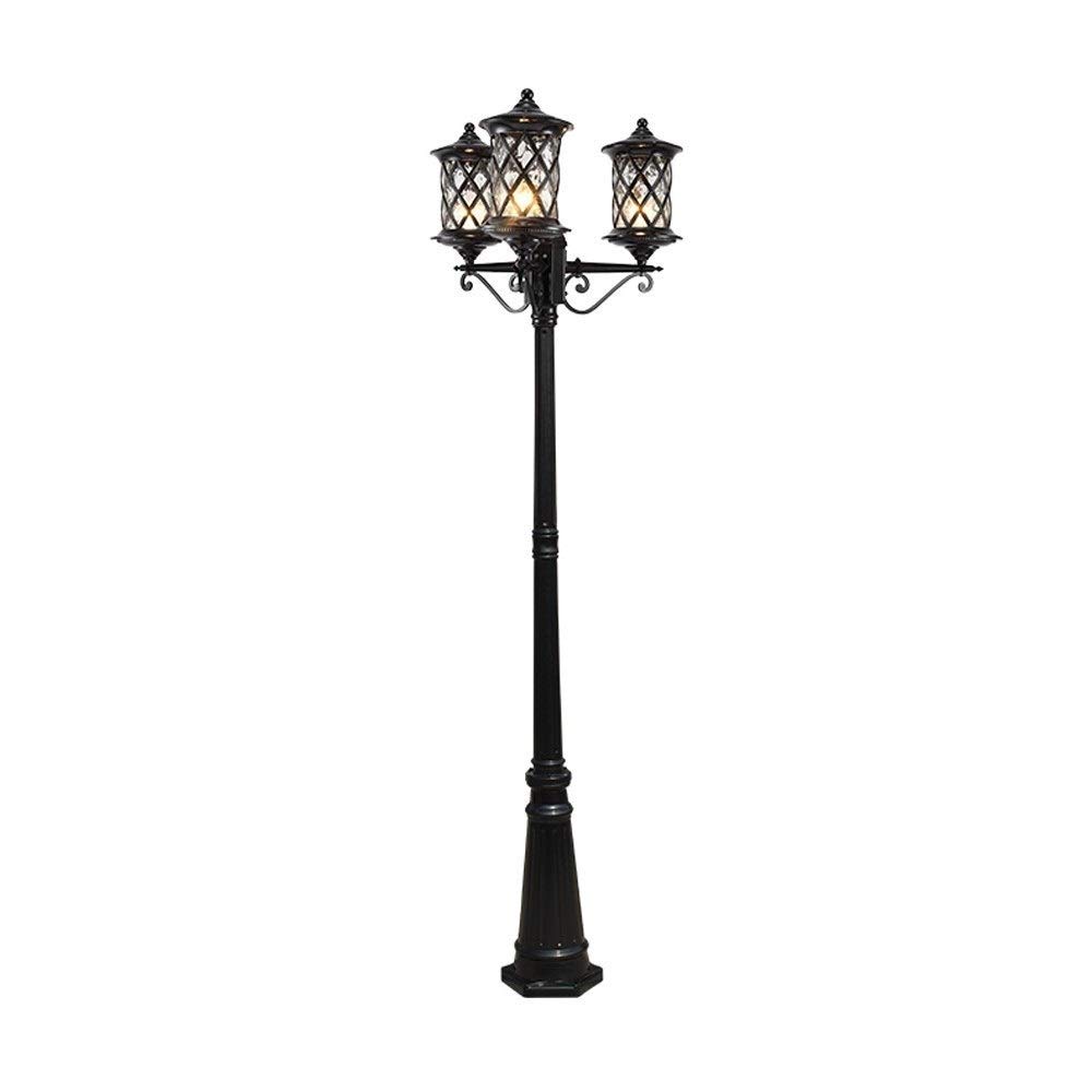 TQXDD Vintage 3-Heads Garage Landscape Street Light Outdoor Waterproof Courtyard Garden Pillar Lamp European Villa Home Retro Glass Post Lantern Aluminum High Pole Light Pathway