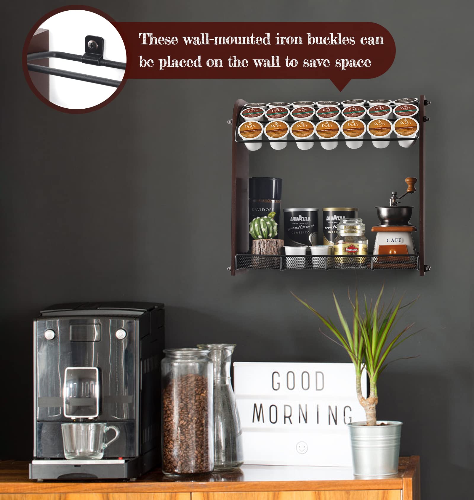 VINAEMO K Cup Holder Large Capacity Coffee Pod Holder Coffee Bar Accessories and Cup Storage Organizer Save Space for Home Office Kitchen Counter Organizer(Espresso Brown)