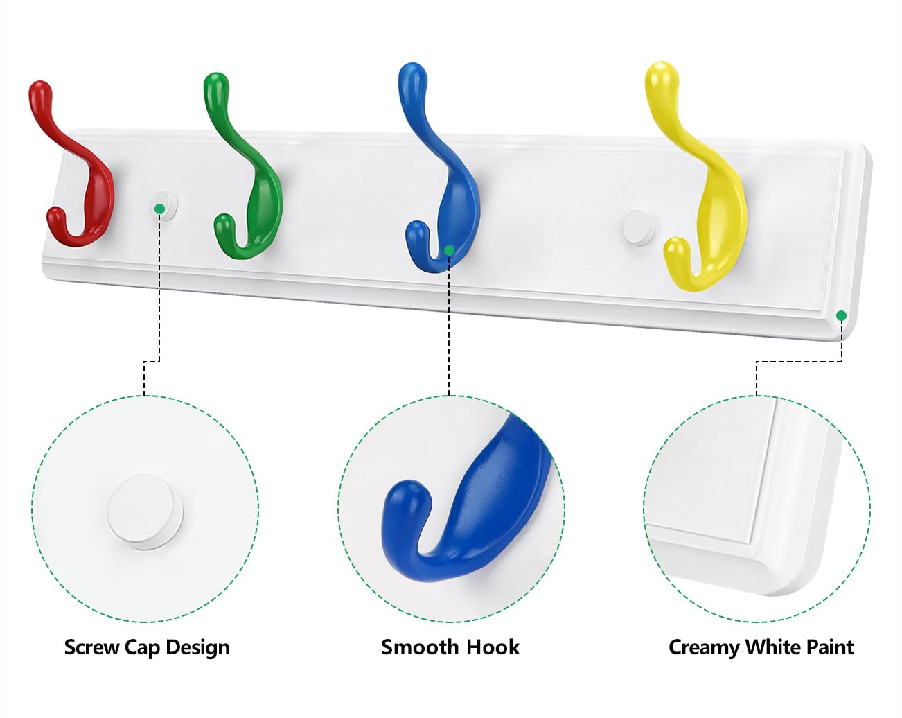 Wall Mount Coat Rack, Kids Mounted Organizer for Closet, Bathroom, Bedroom, Entryway, Hallway, Foyer, Heavy Duty Double Hooks Hanging Towels, Hats, Bags, Backpacks, Jackets, Keys (Mix4, 4 Hooks)