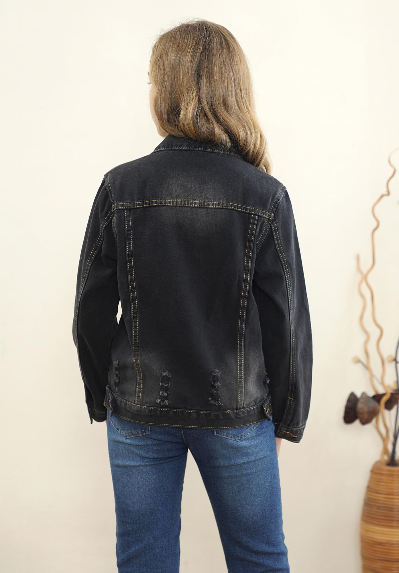 Cromoncent Boys Girls Child Casual Denim Jacket Kids Toddler Button Down Coat,Denim Black 5-6Y