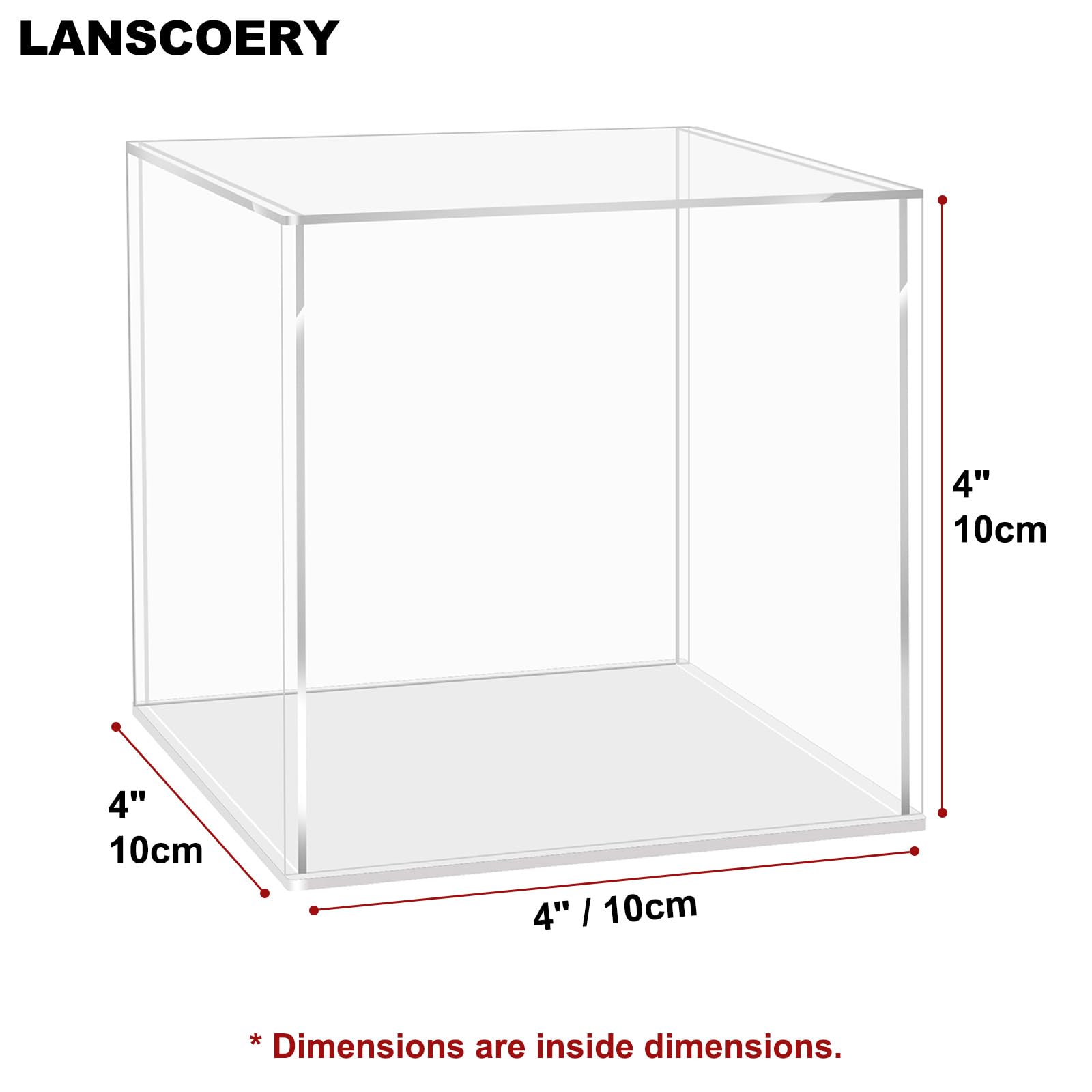 LANSCOERY Acrylic Display Case, Assemble Small Showcase Display Box for Collectibles, with Dustproof & Seamless Display Design, Suitable for Baseball 4x4x4inch White Base