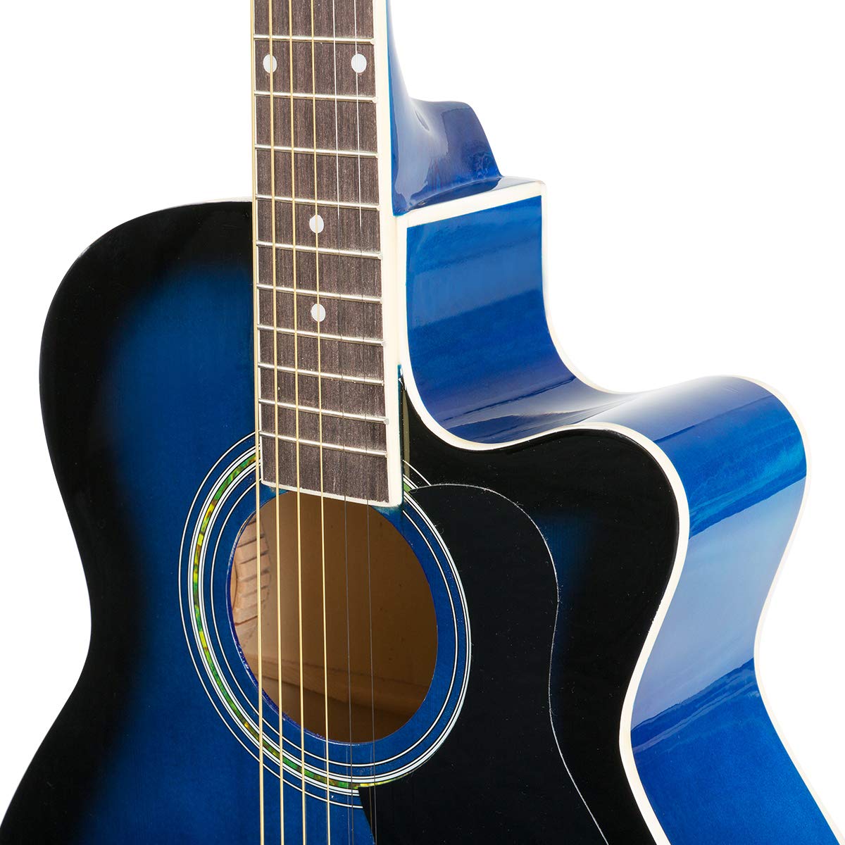 ALIMORDEN 39 Inch 6 Strings Basswood Cutaway Acoustic Matte Guitar Beginner Pack, Handcrafted Guitar Student Kit with Gig Bag, Extra Strings, Strap, Picks, Glossy Blue