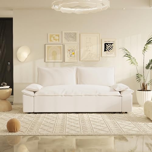 Convertible Pull Out Sofa Bed Queen Size with Thicked Backrest and Armpillows , 3-in-1 Futon Loveseat Pullout Couch, Velvet Upholstery Love Seat Chaise Lounge for Living Room Office Small Places